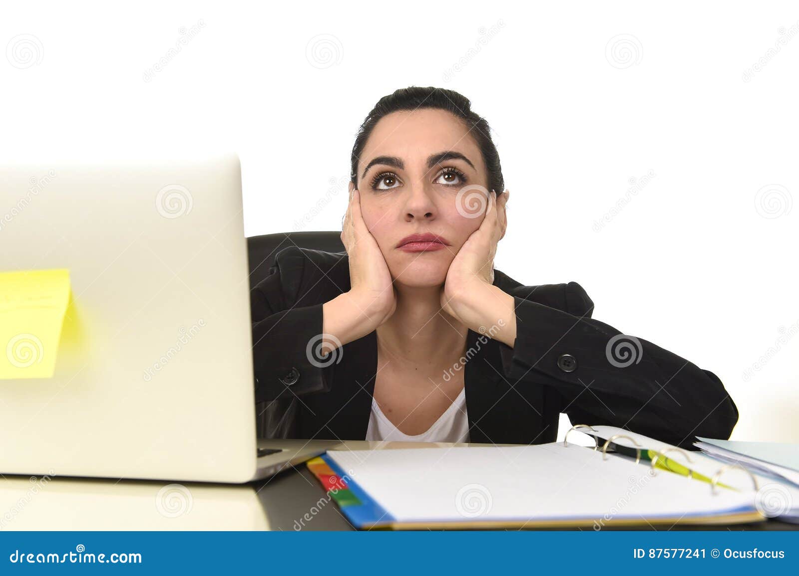 Attractive Woman In Business Suit Working Tired And Bored In Office