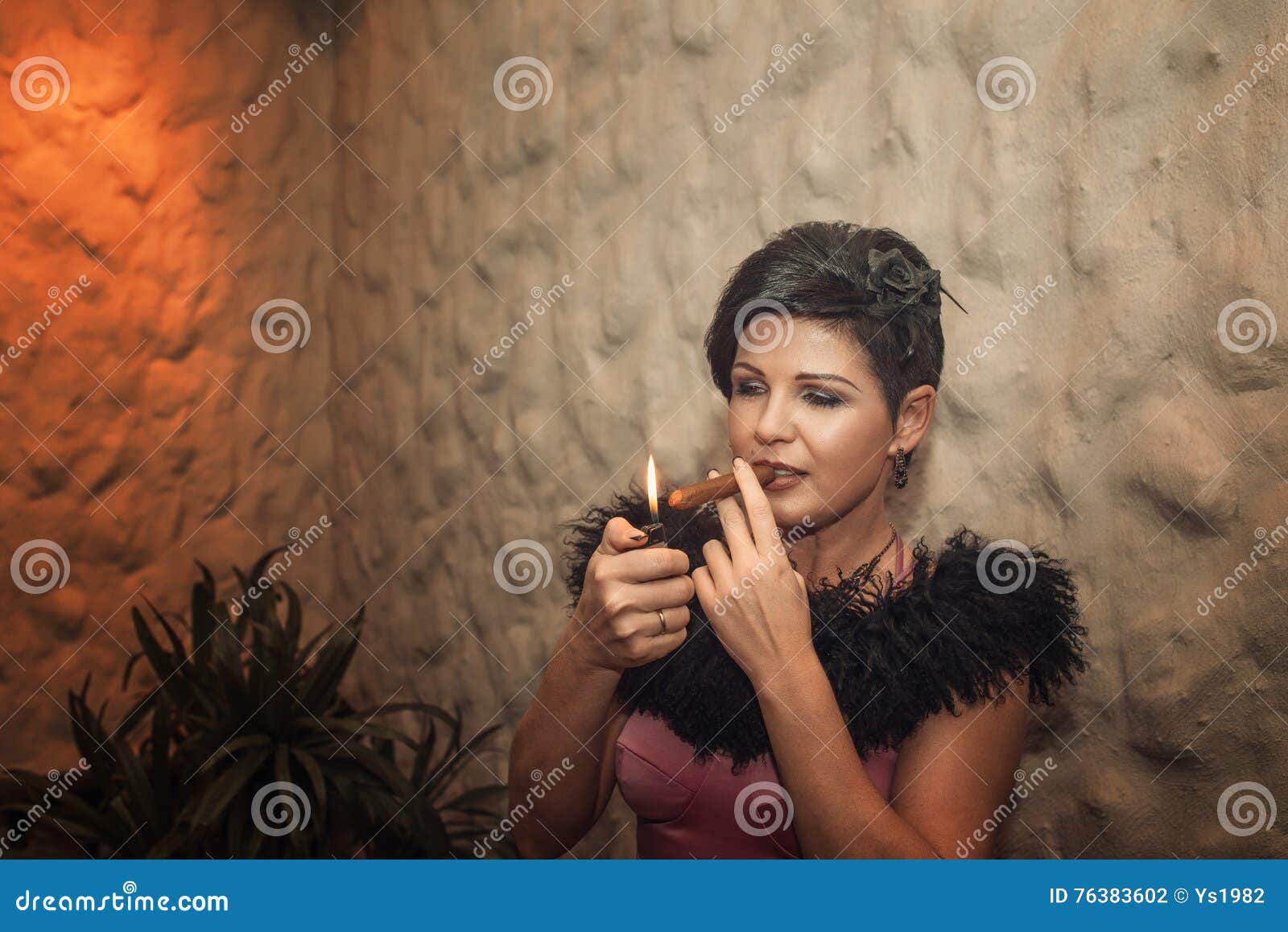 Attractive Woman with a Cigar Stock Photo - Image of glance, luxury ...