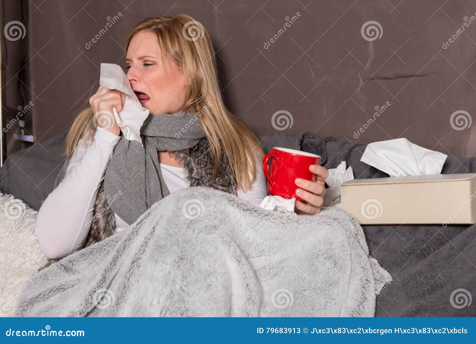 Attractive Woman with Cold Sneeze in a Handkerchief Stock Image - Image ...