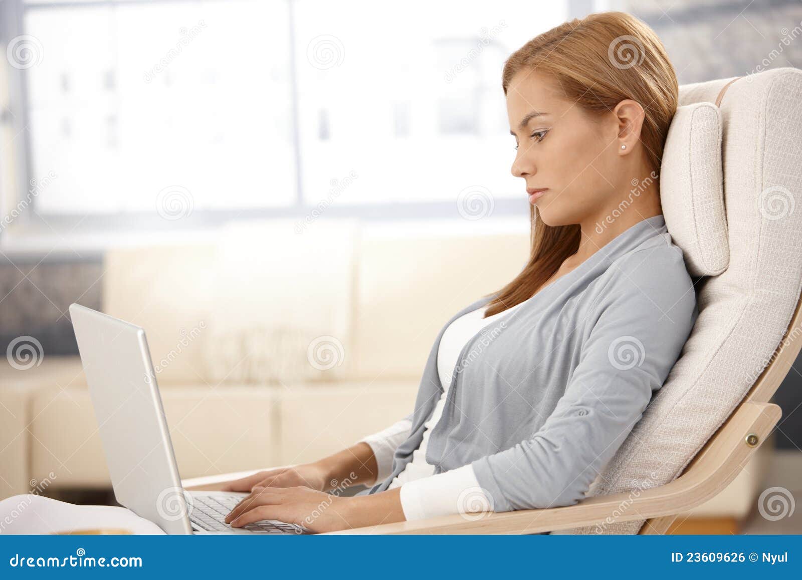 Attractive Woman with Computer Stock Photo - Image of alone, european ...