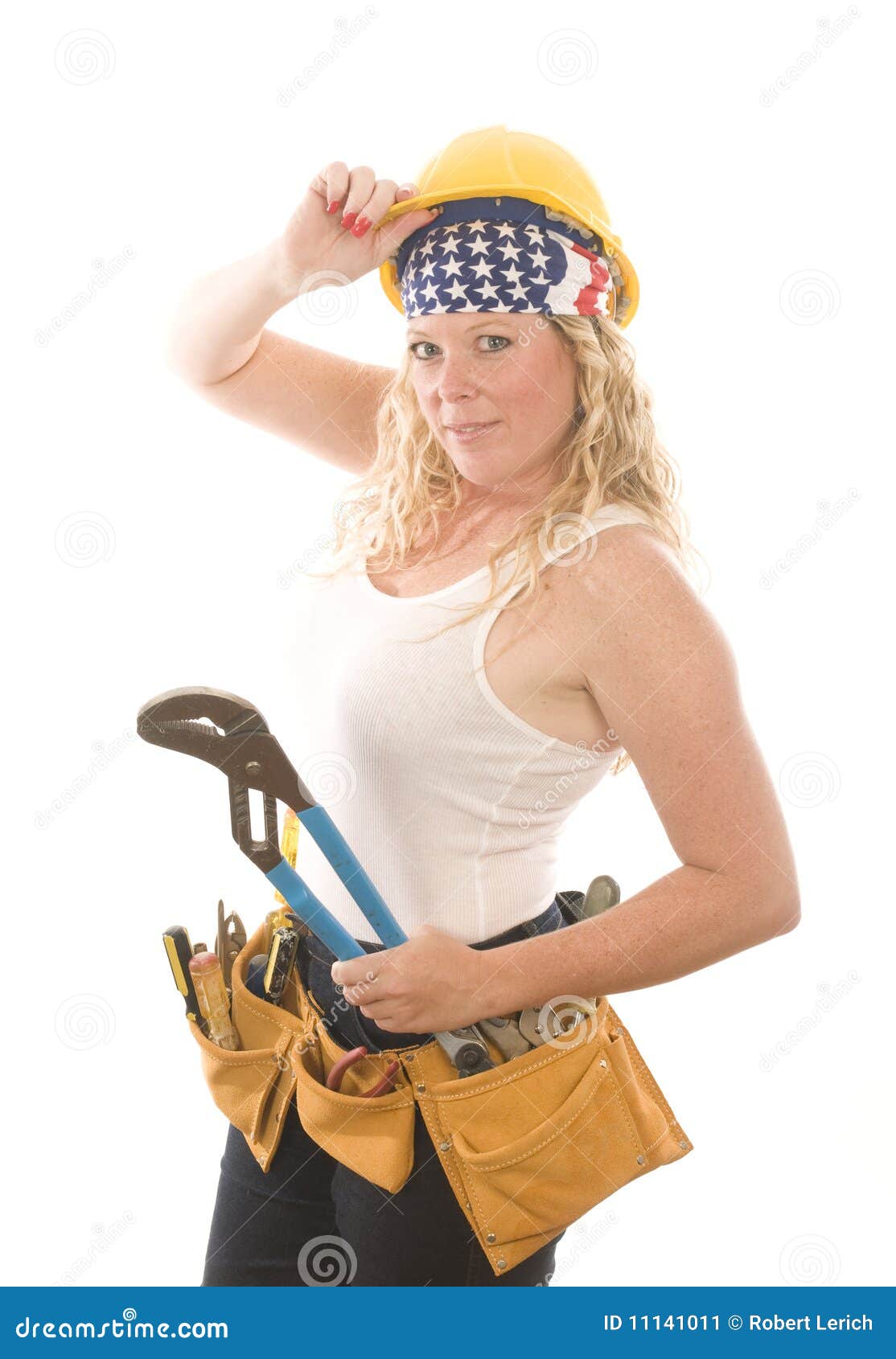 Attractive Woman Contractor Tools Stock Image - Image of lady, shirt ...