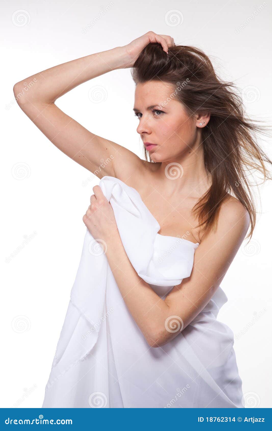 Attractive Woman Covered in White Cloth Stock Photo - Image of dream ...