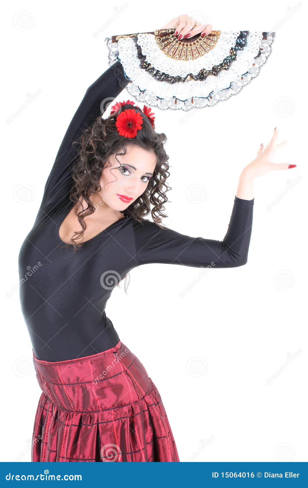Attractive Woman Dancing with Fan Stock Photo - Image of brunette ...
