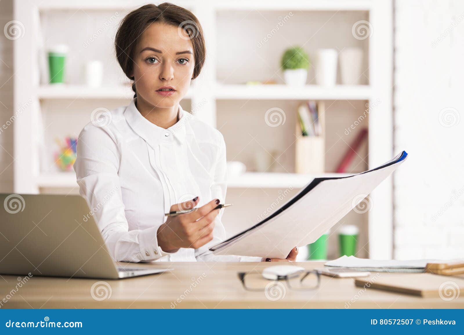 Attractive Woman Doing Paperwork Stock Image - Image of people ...