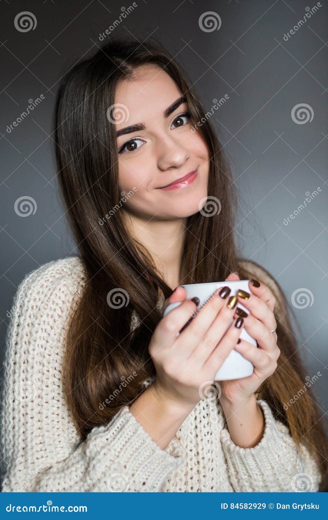 Attractive Woman Drinking Coffee at Home Stock Image - Image of holding ...