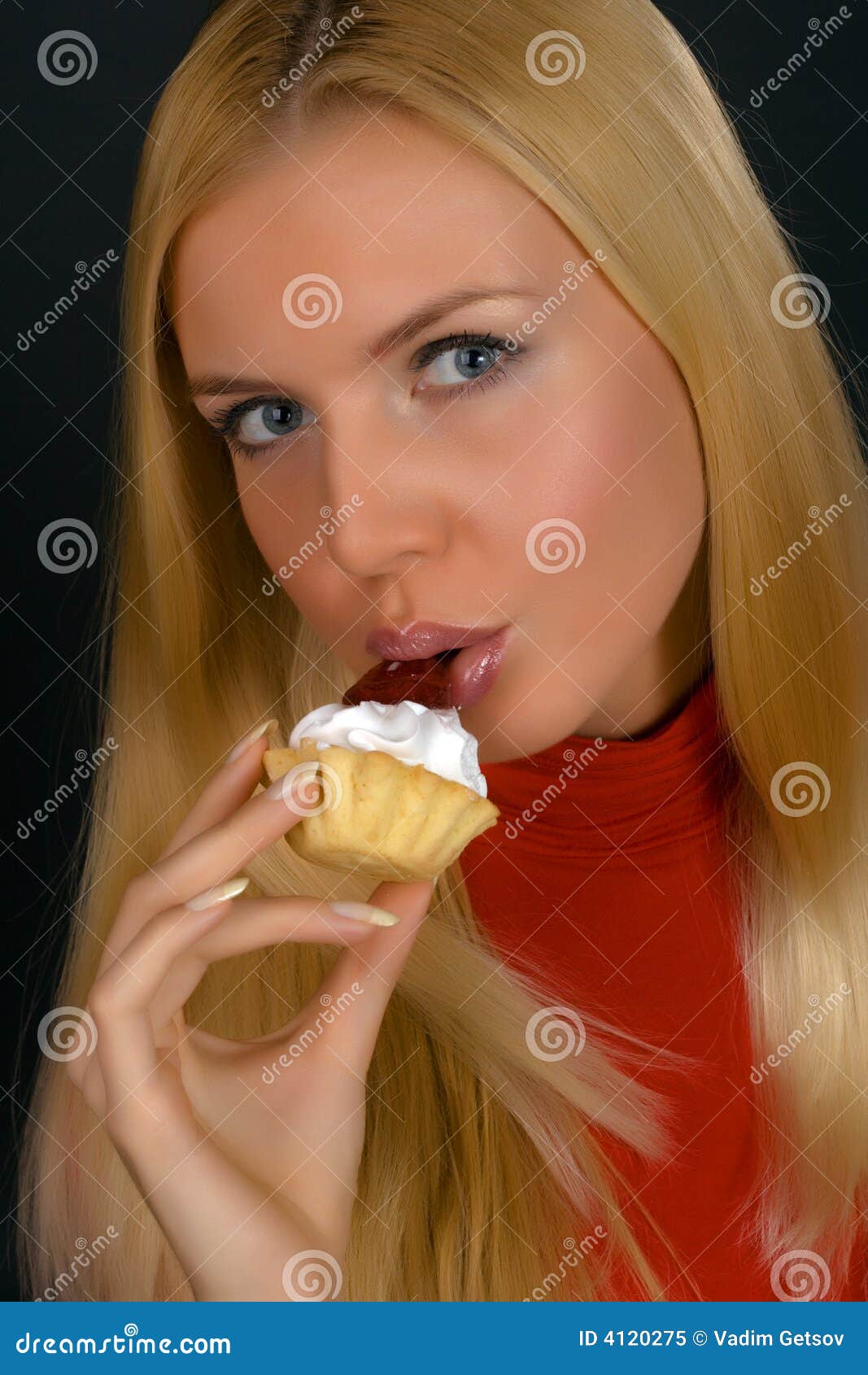 Attractive Woman Eating A Cake Stock Image Image Of Female Woman