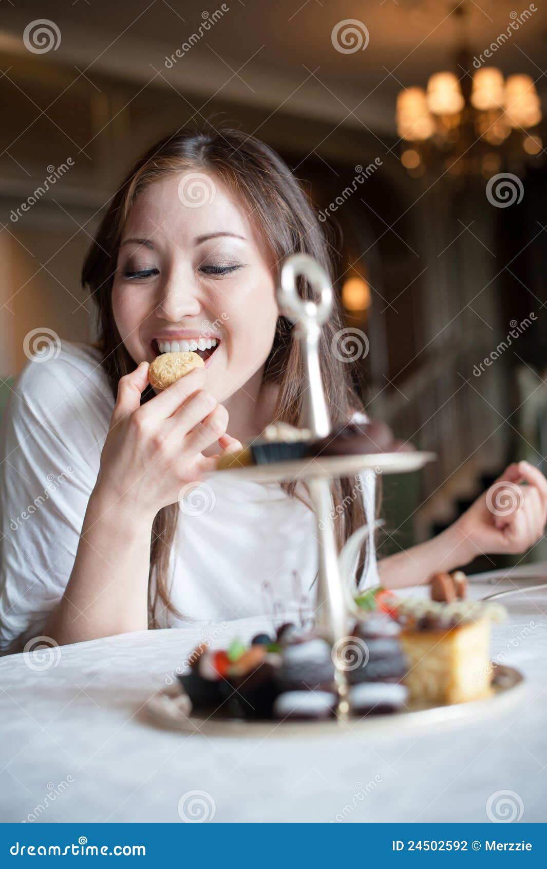 Attractive Woman Eating Desserts Stock Photo - Image of female, drinks ...
