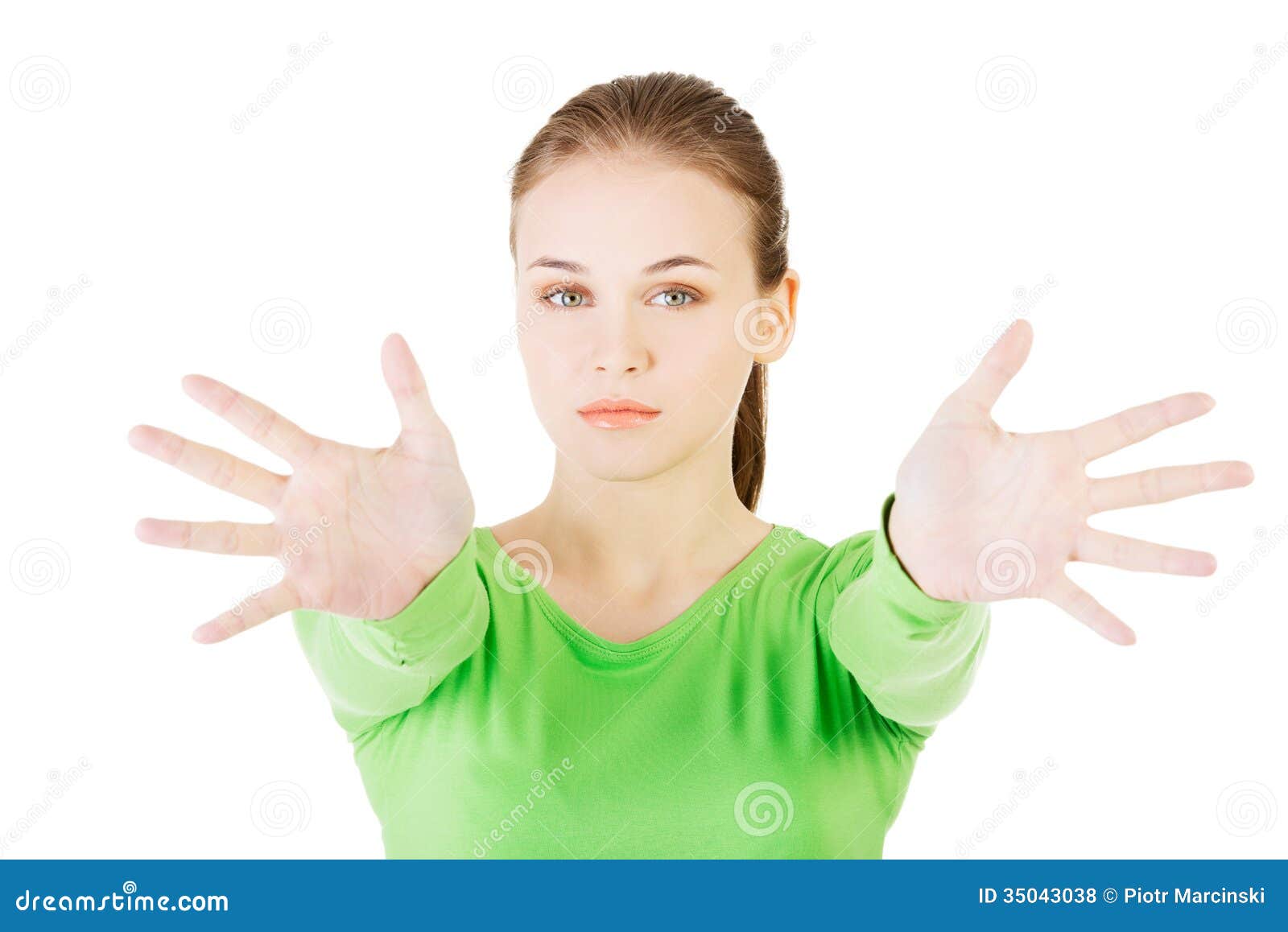 Attractive Woman with Hands Open in Front Oh Her. Stock Photo - Image ...