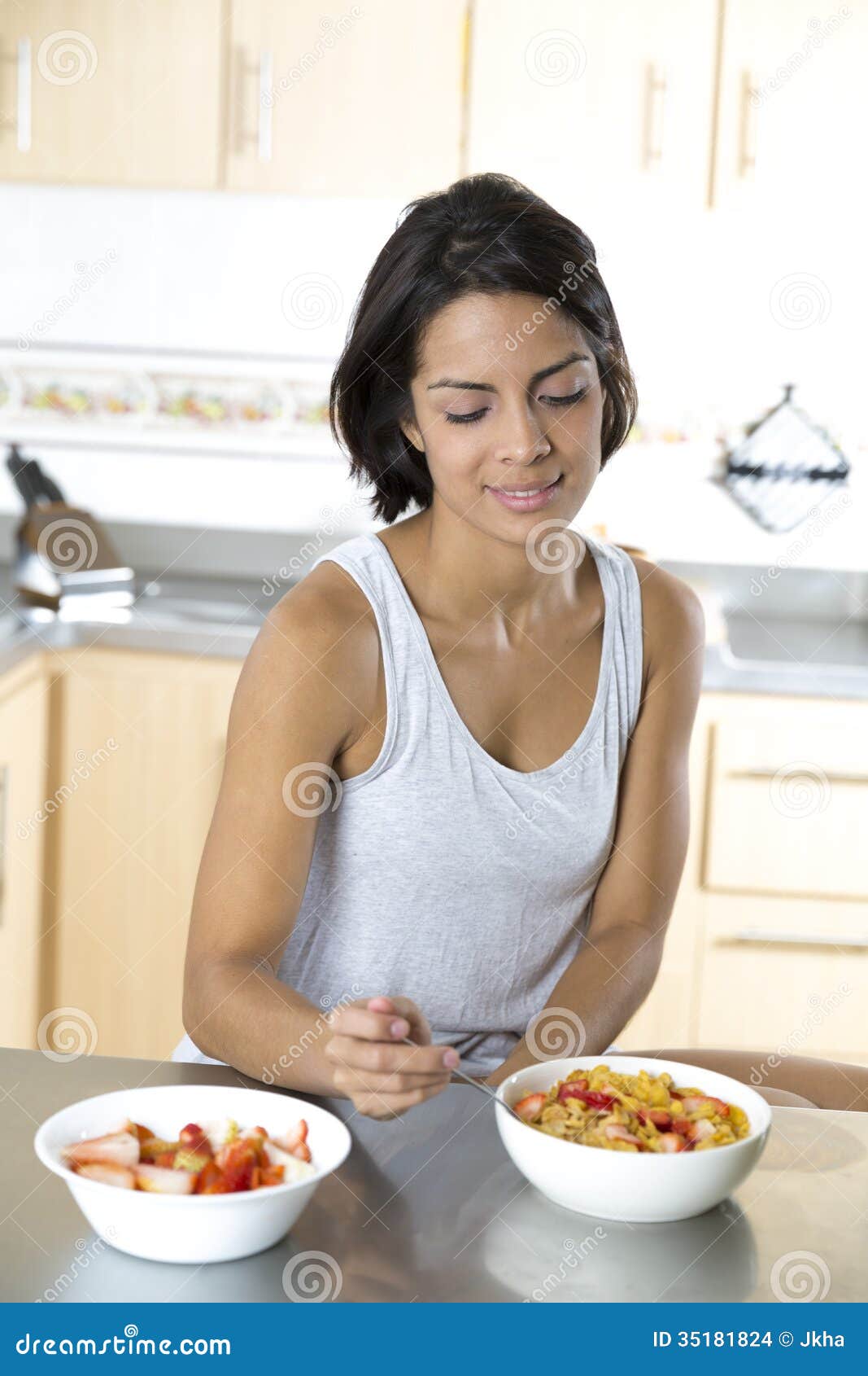 Attractive Woman Having Breakfast Stock Photo - Image of home ...