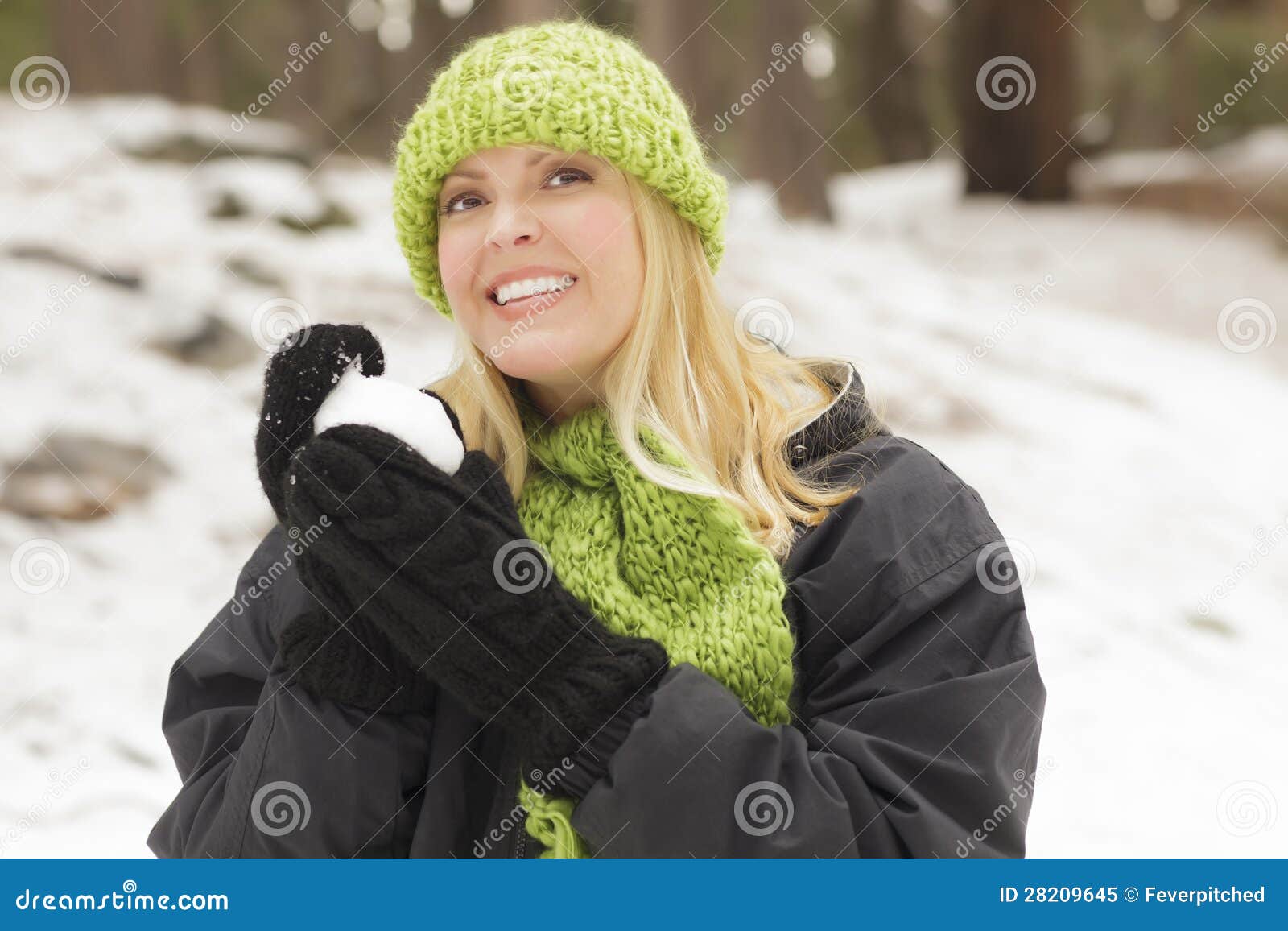 Attractive Woman Having Fun in the Snow Stock Image - Image of human ...