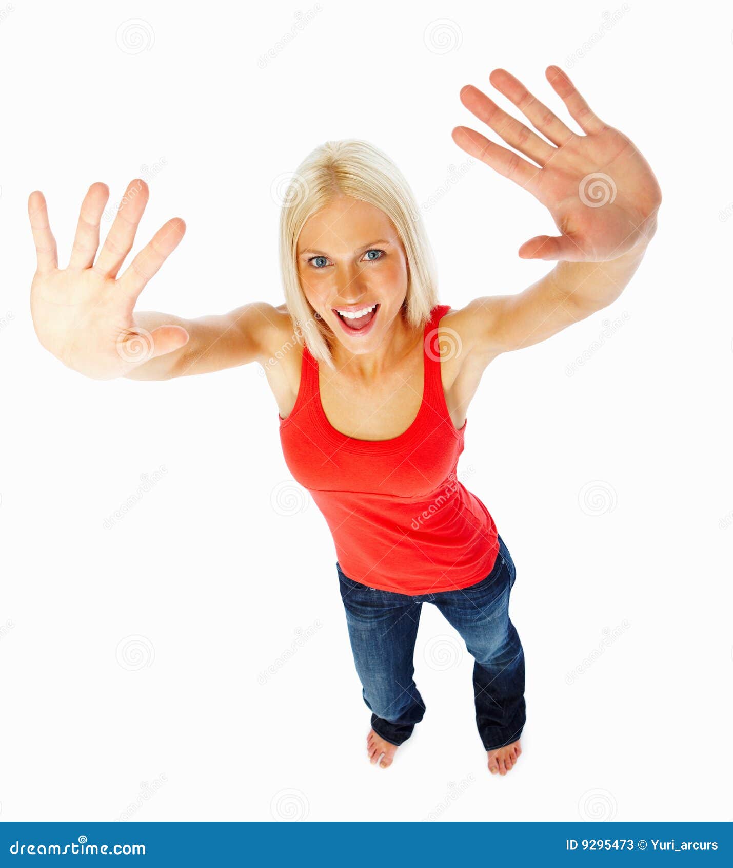 An Attractive Woman with Her Arms Raised Stock Image - Image of hands ...
