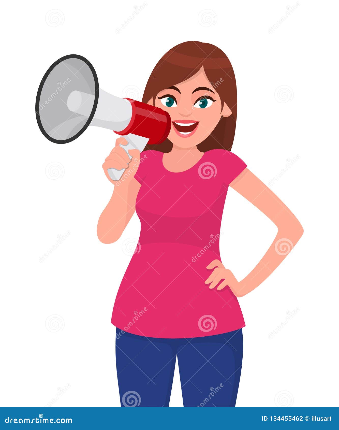 Attractive Woman Holding a Megaphone/loud Speaker and Holding Hand on ... Attractive Woman Holding a Megaphone/loud Speaker and Holding Hand on ...