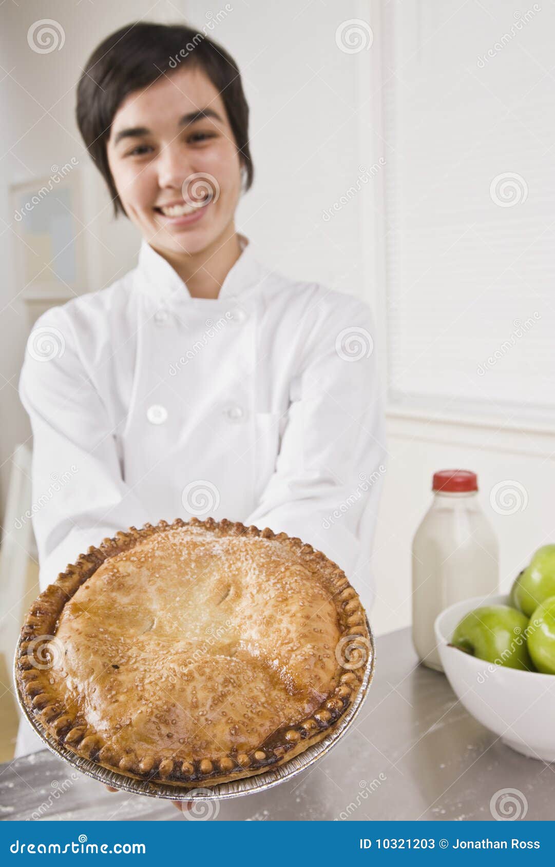 Attractive Woman Holding Pie. Stock Image - Image of cheerful, brown ...