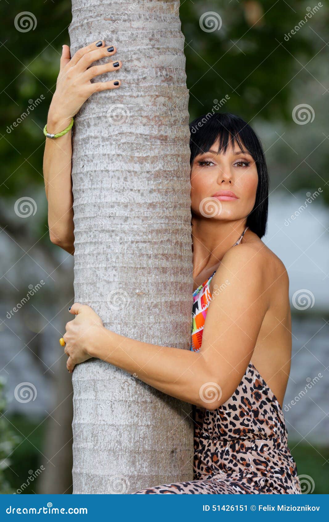 Attractive Woman Hugging a Tree Stock Image - Image of brunette ...