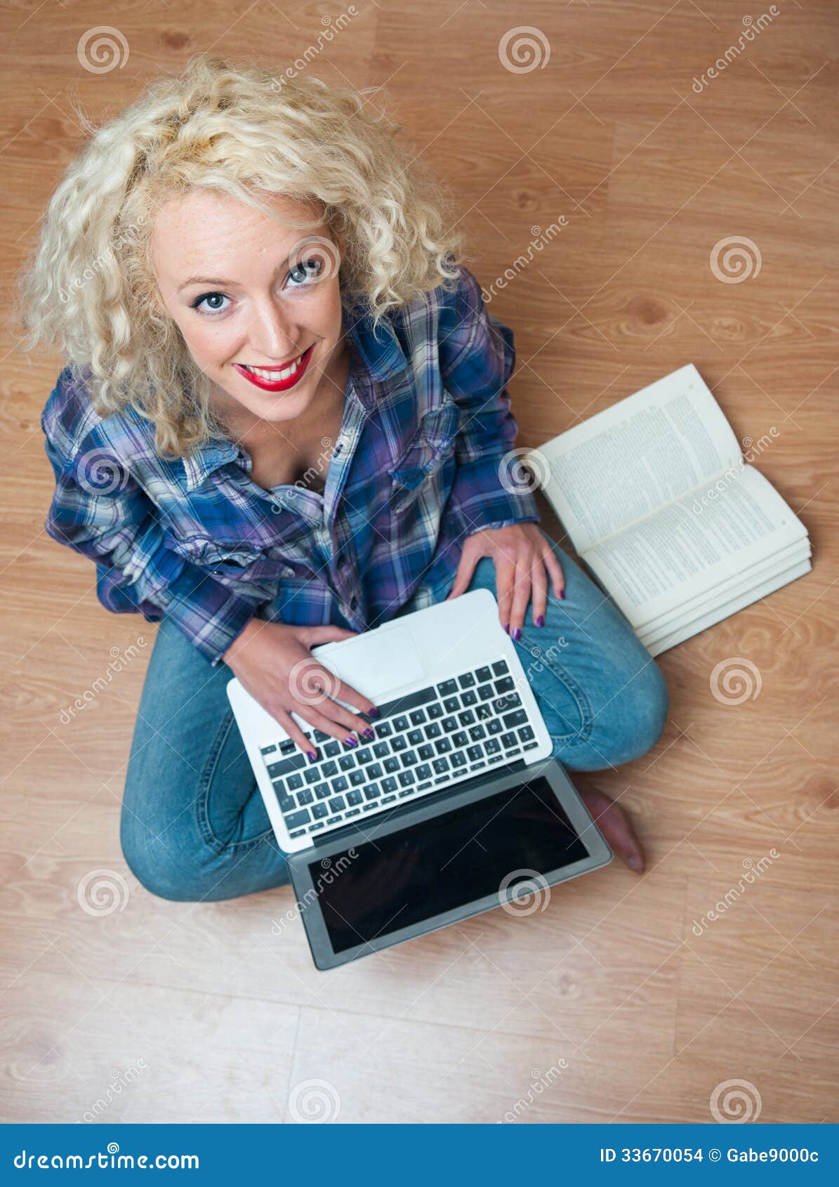 Attractive Woman with Laptop and Book Stock Photo - Image of education ...