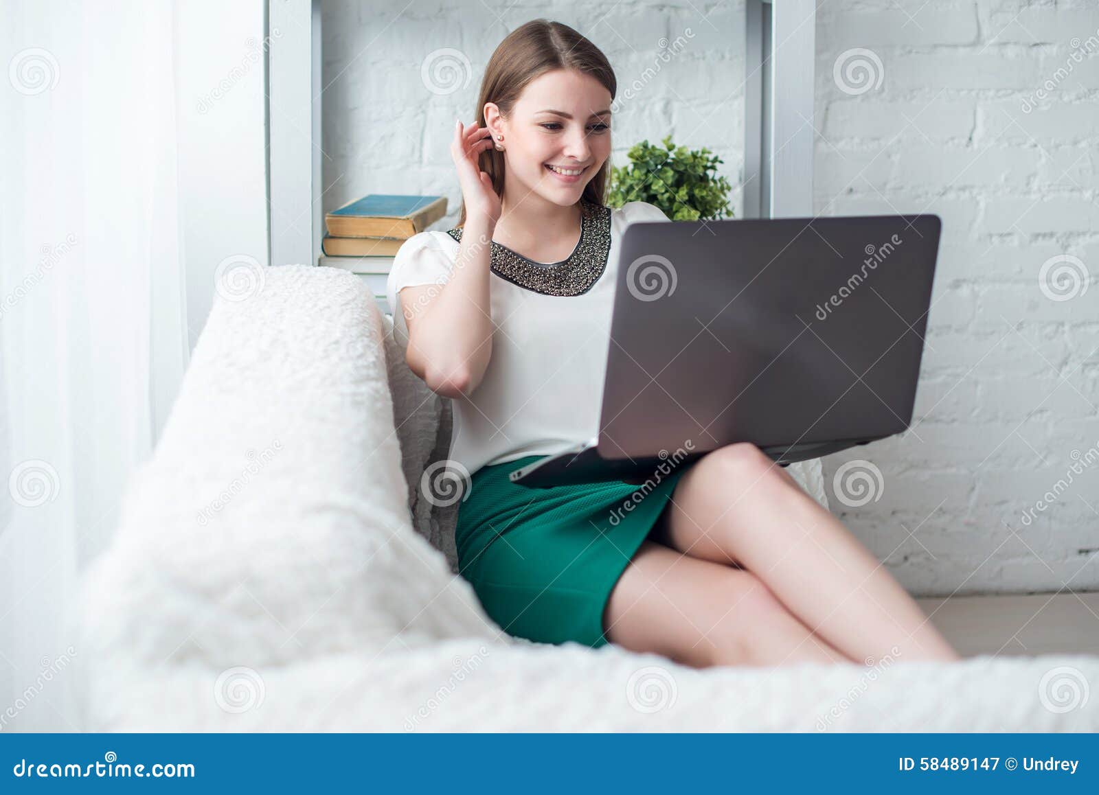 Attractive Woman with Laptop Having Break in Stock Image - Image of ...