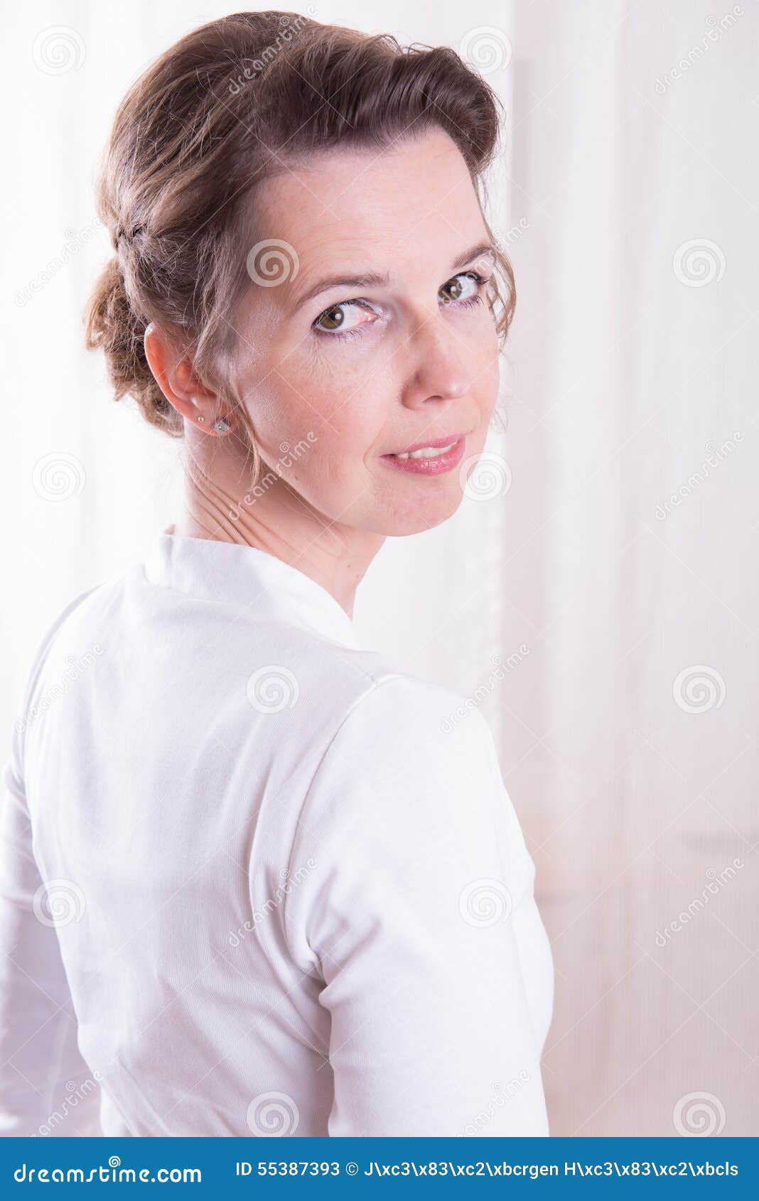 Attractive Woman Looking Over Shoulder Stock Image - Image of pretty ...