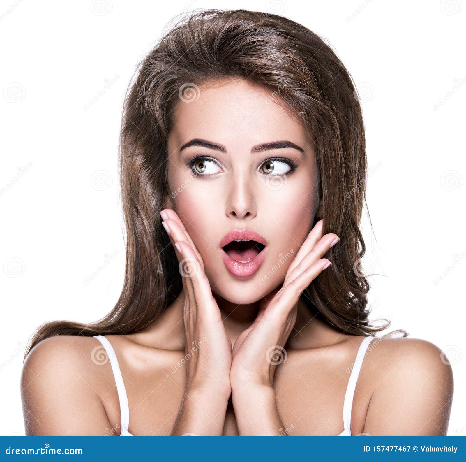 Attractive Woman Looking Sideways. Surprised Young Woman in Excitement ...