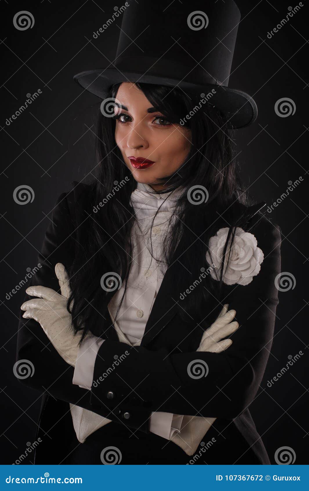 Woman Magician in Costume Suit Doing Magic Imagination Performance ...