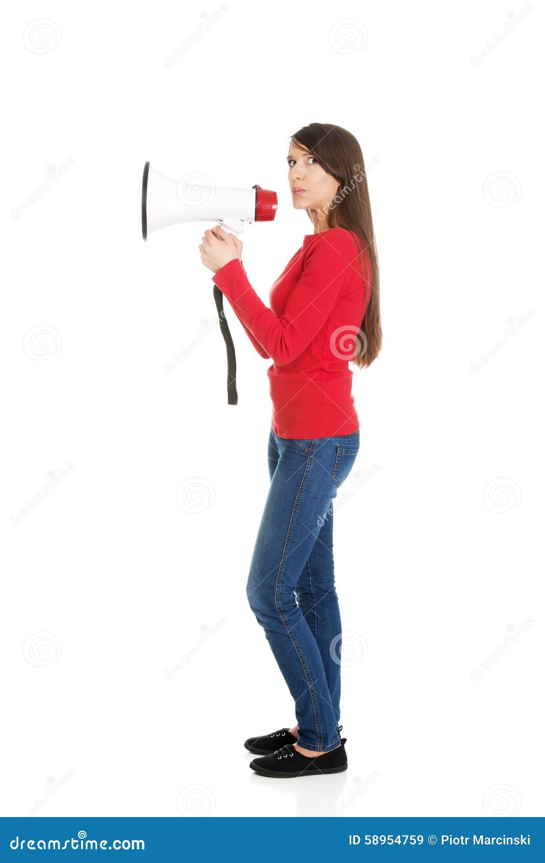 Attractive Woman with Megaphone. Stock Image - Image of loudspeaker ...
