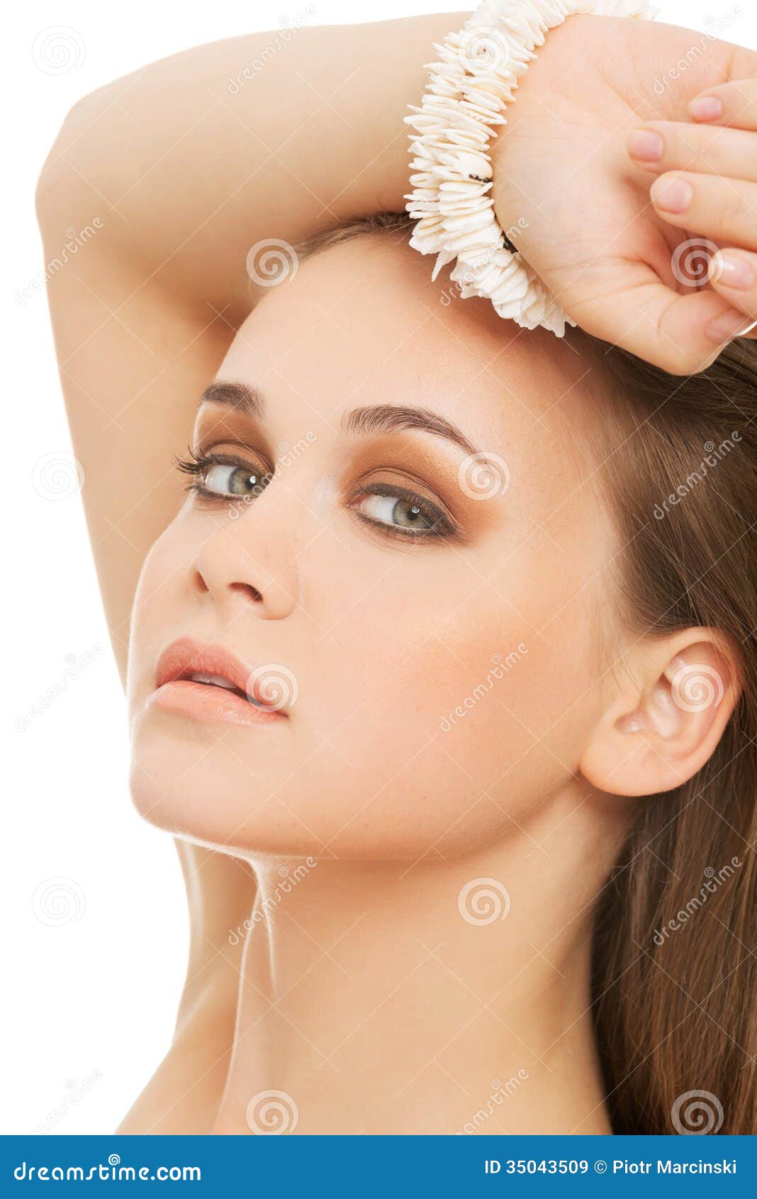 Attractive Woman with One Hand Above. Stock Image - Image of hands ...