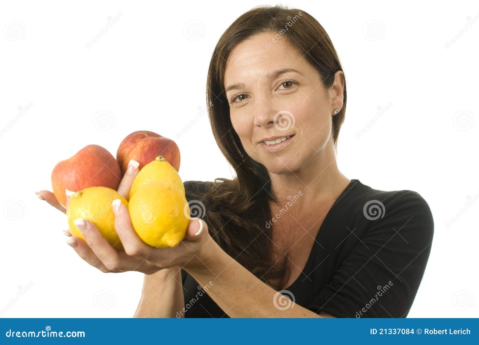 Attractive Woman with Peaches Fresh Fruit Stock Photo - Image of white ...