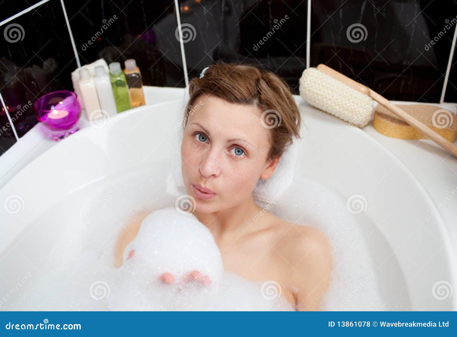 Attractive Woman Playing in a Bubble Bath Stock Photo - Image of pretty ...