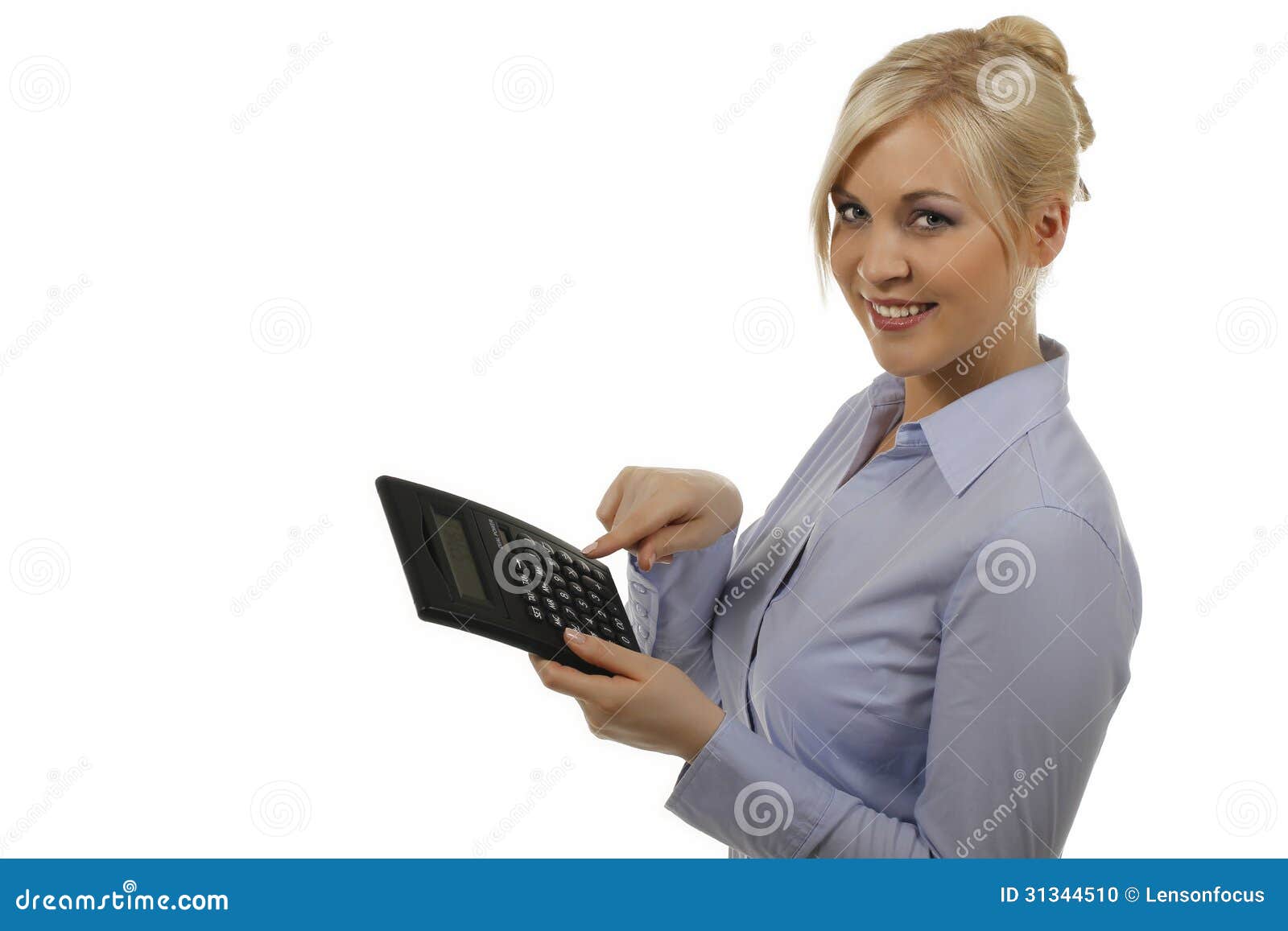 Attractive Woman with Pocket Calculator Stock Photo - Image of data ...