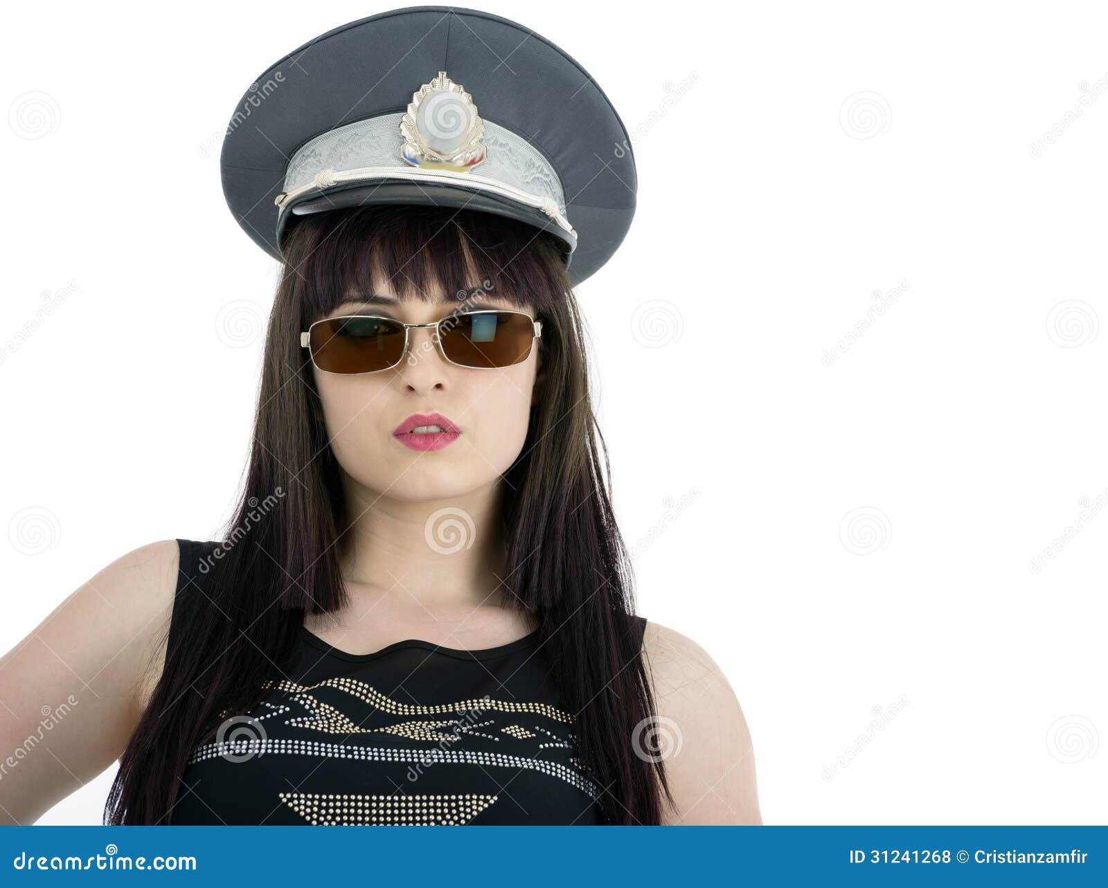 Attractive Woman in Policeman Cap and Glasses Stock Photo - Image of ...