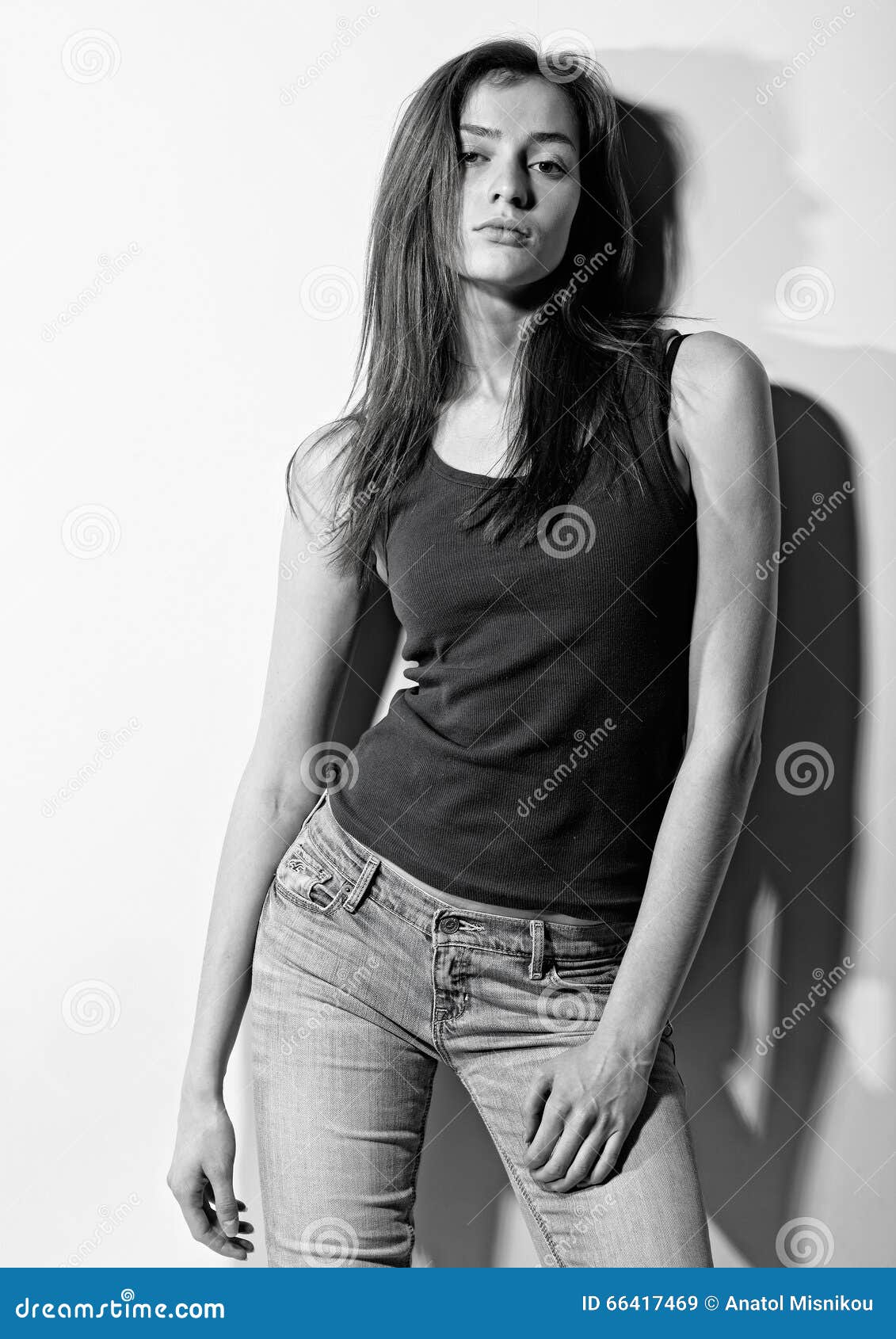 Attractive Woman Posing by the Wall. Stock Image - Image of person ...