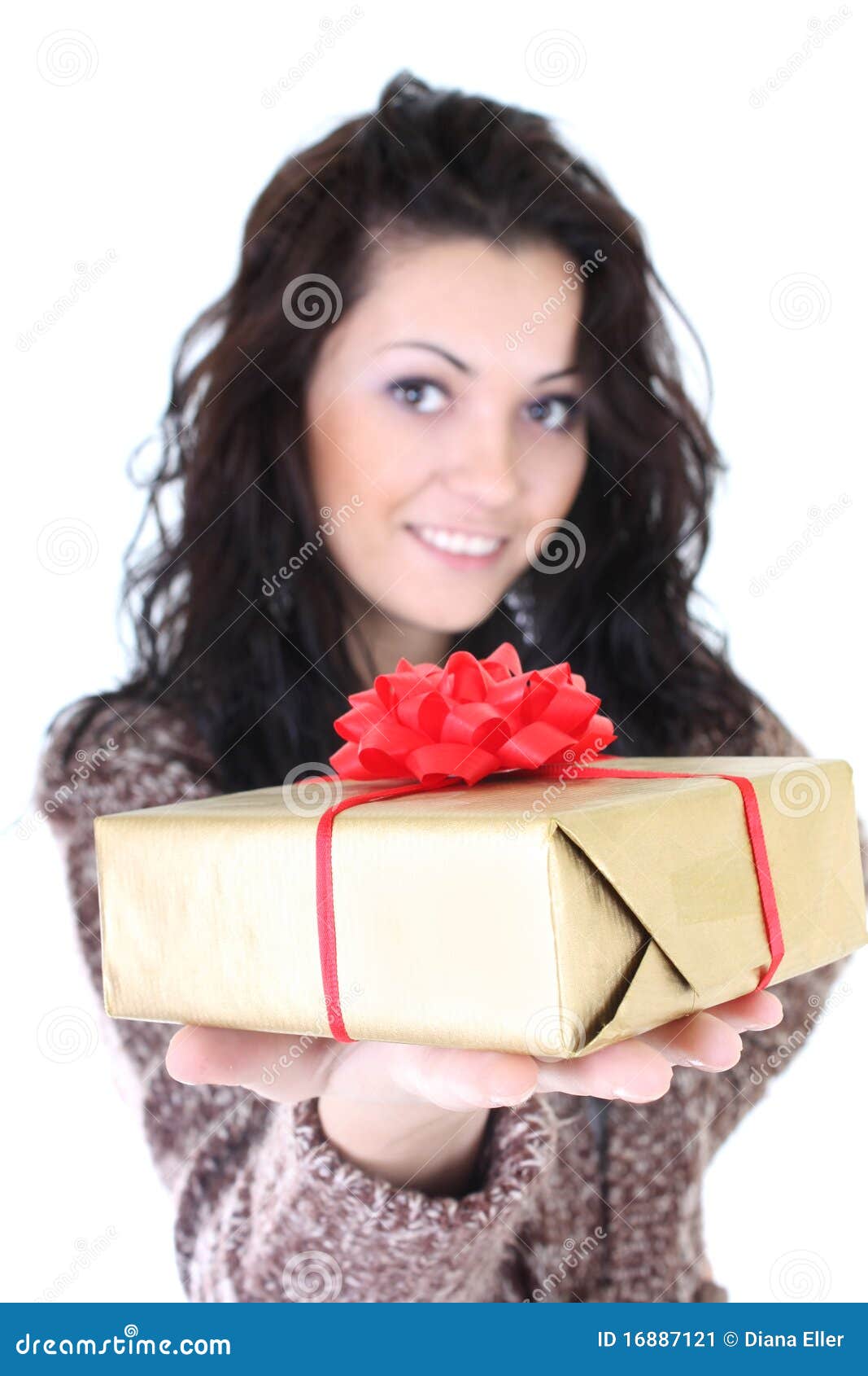 Attractive Woman with Present Over White Stock Image - Image of female ...