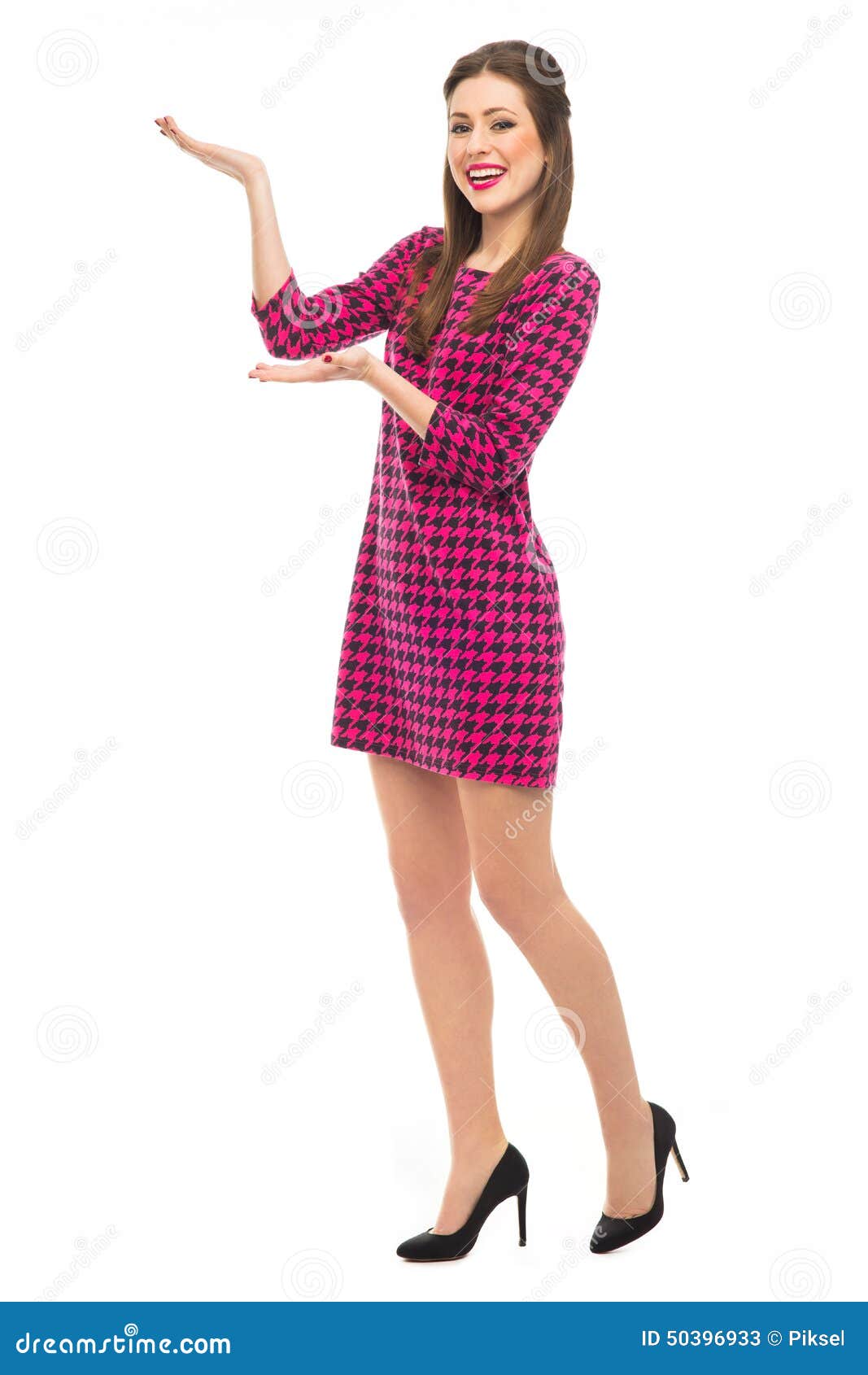 Attractive Woman Presenting Something Stock Image - Image of background ...