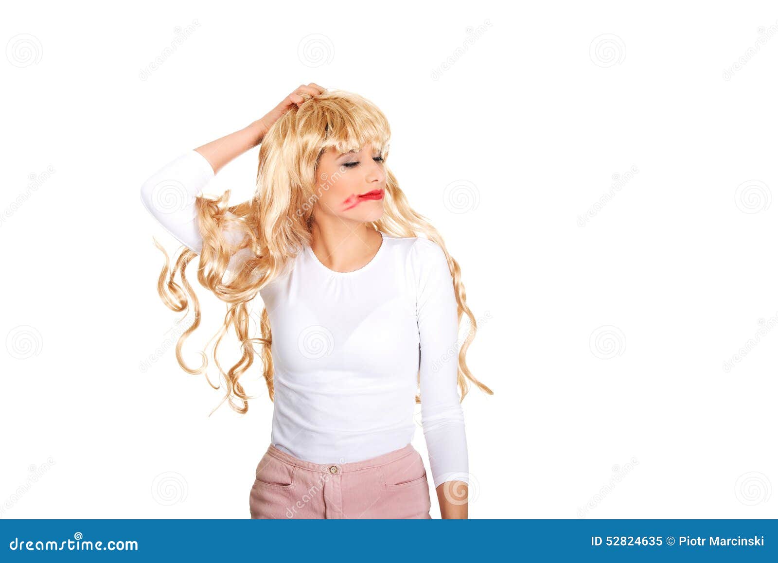 Attractive Woman Pulls His Wig Out. Stock Image - Image of desire ...