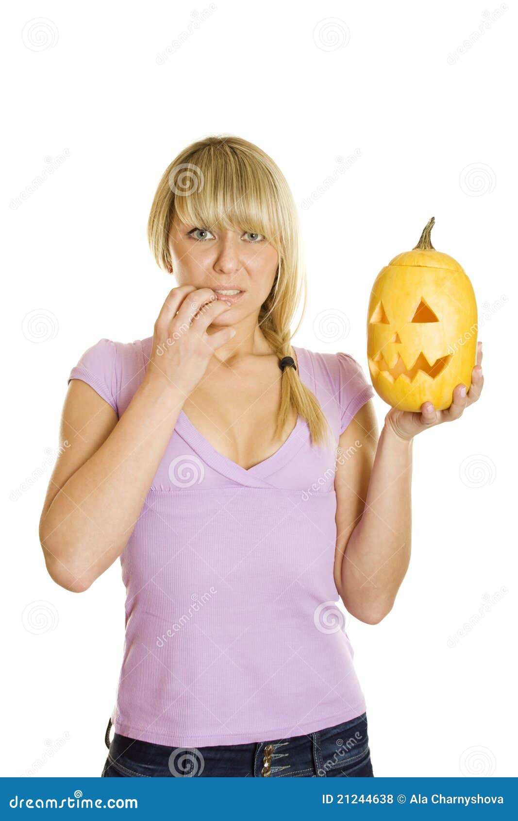 Attractive Woman with a Pumpkin for Halloween Stock Photo - Image of ...