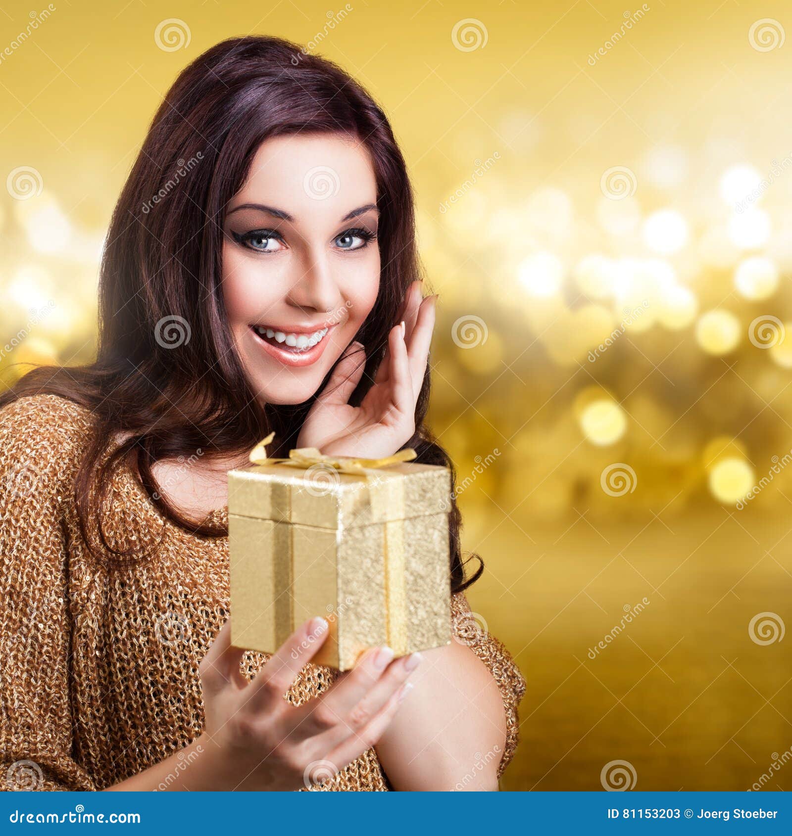 Attractive Woman Receiving a Gift Stock Image - Image of happy, cute ...