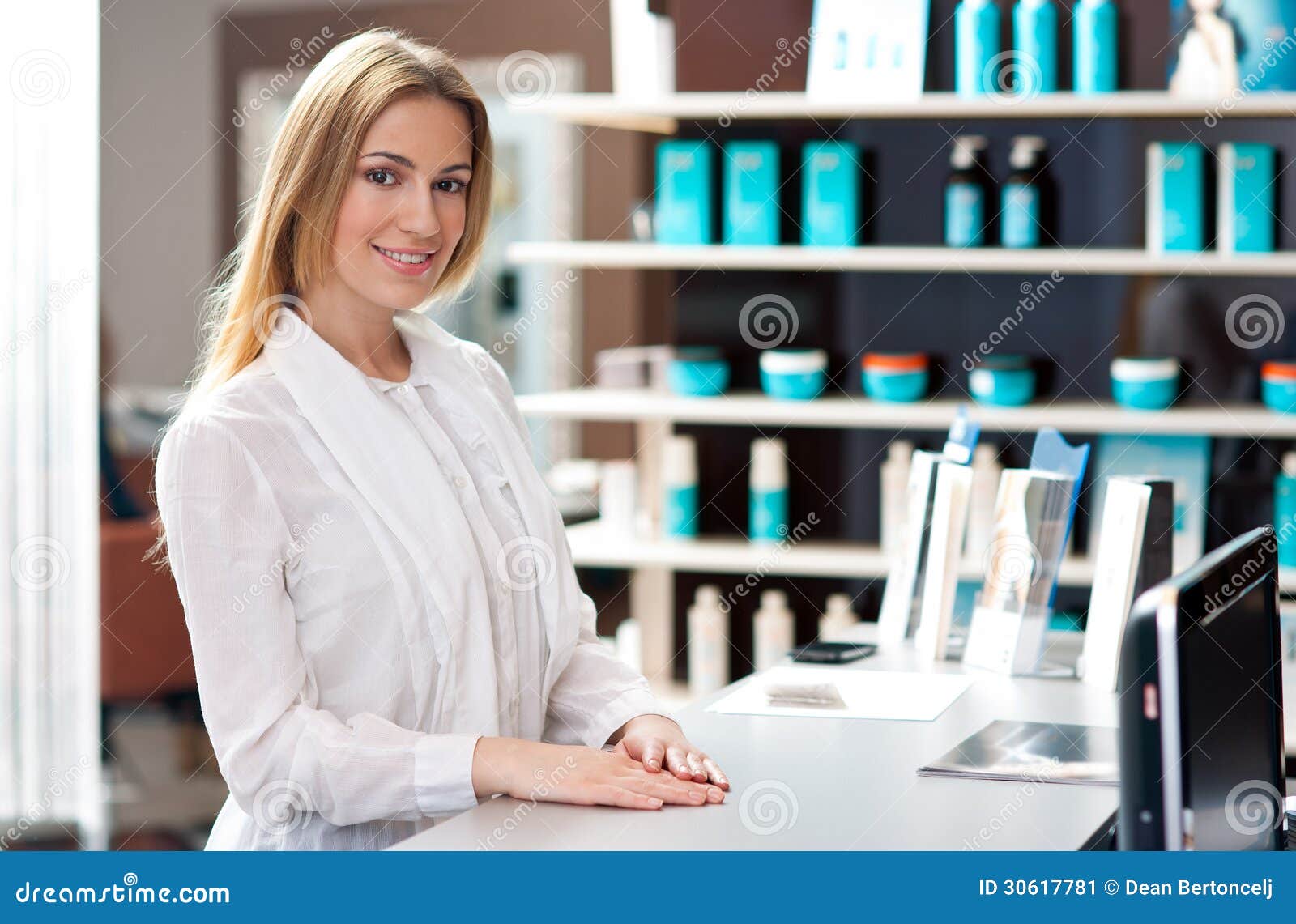 Attractive Woman Receptionist Stock Image - Image of checkin, cosmetics ...