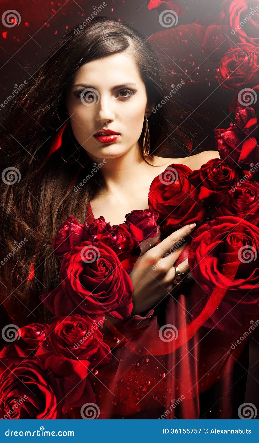 Attractive Woman in Red Drapery Stock Image - Image of portrait ...