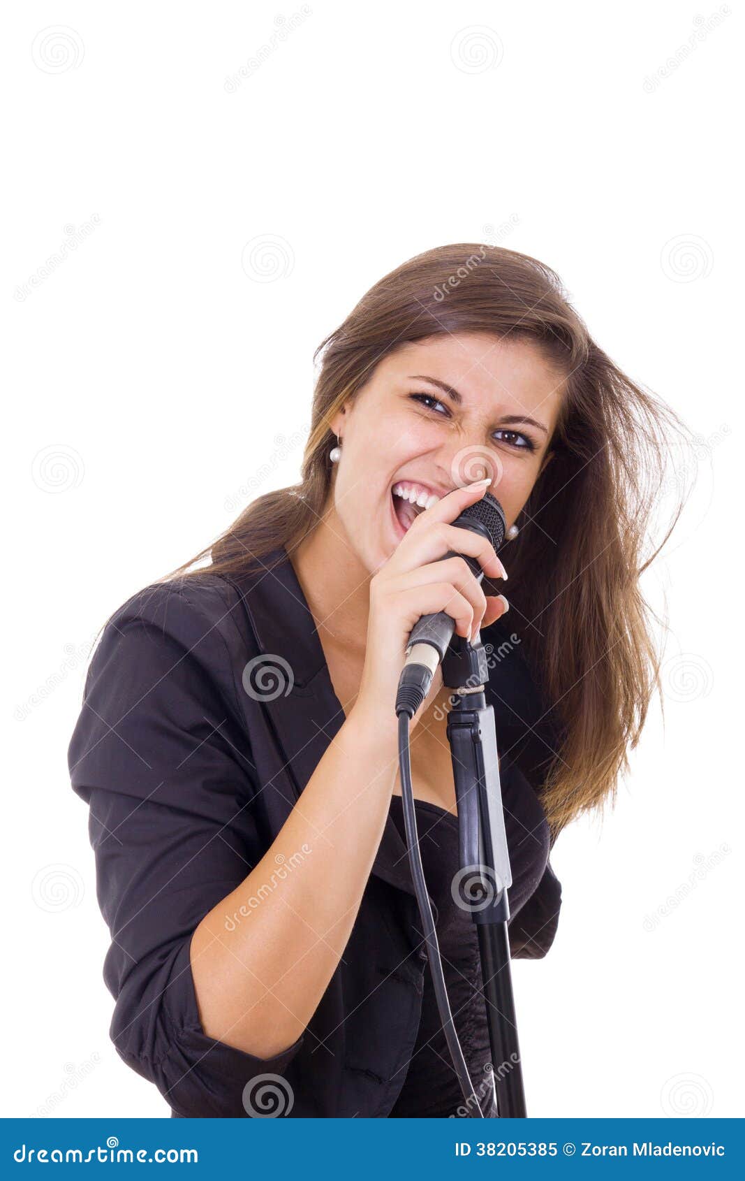 Attractive Woman Screaming on Microphone Singing Stock Image - Image of ...