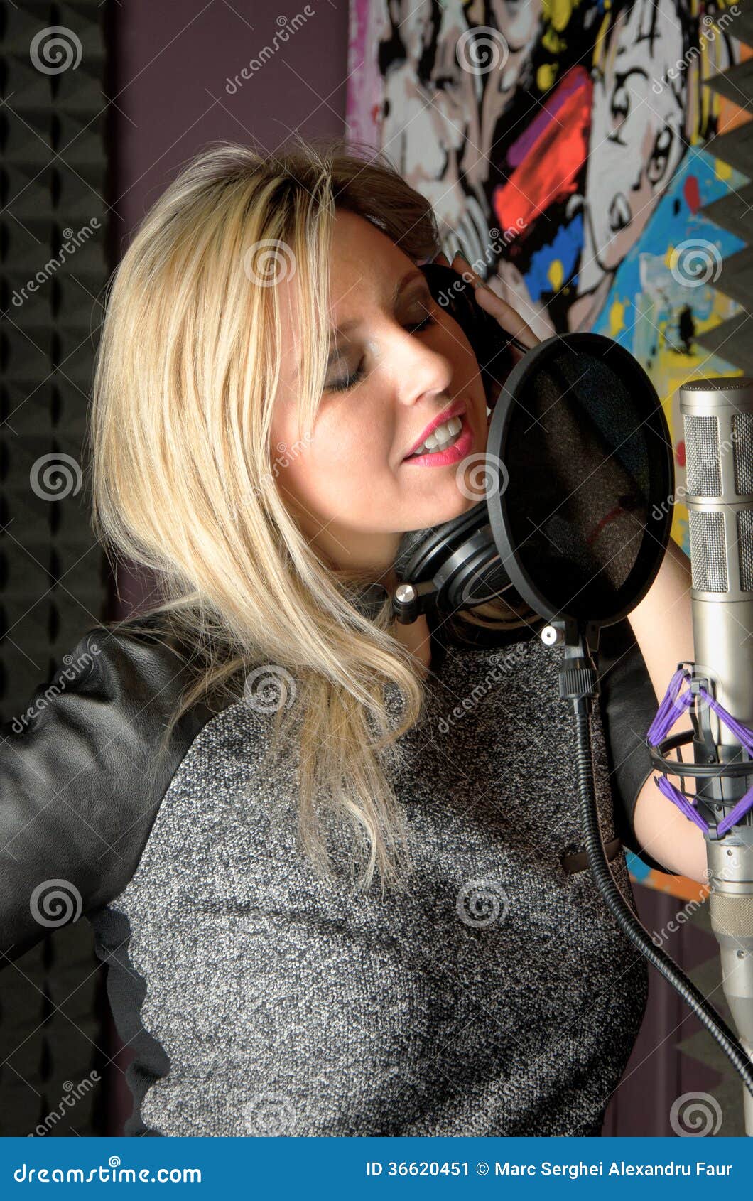 Attractive Woman Singing in Recording Studio Stock Image - Image of ...
