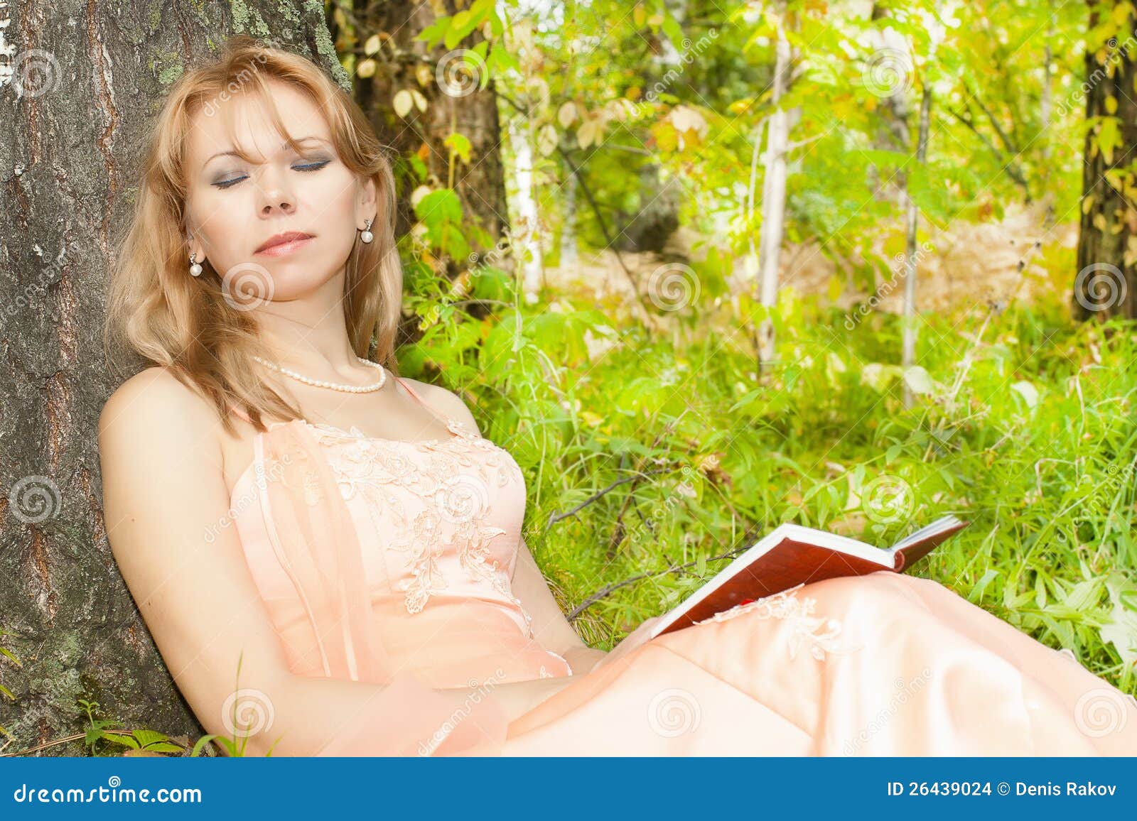 Attractive Woman Sleeping with Book Stock Photo - Image of outdoor ...