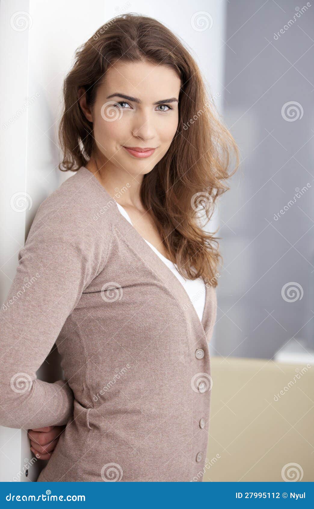Attractive Woman Smiling Happily at Home Stock Photo - Image of face ... Attractive Woman Smiling Happily at Home Stock Photo - Image of face ...