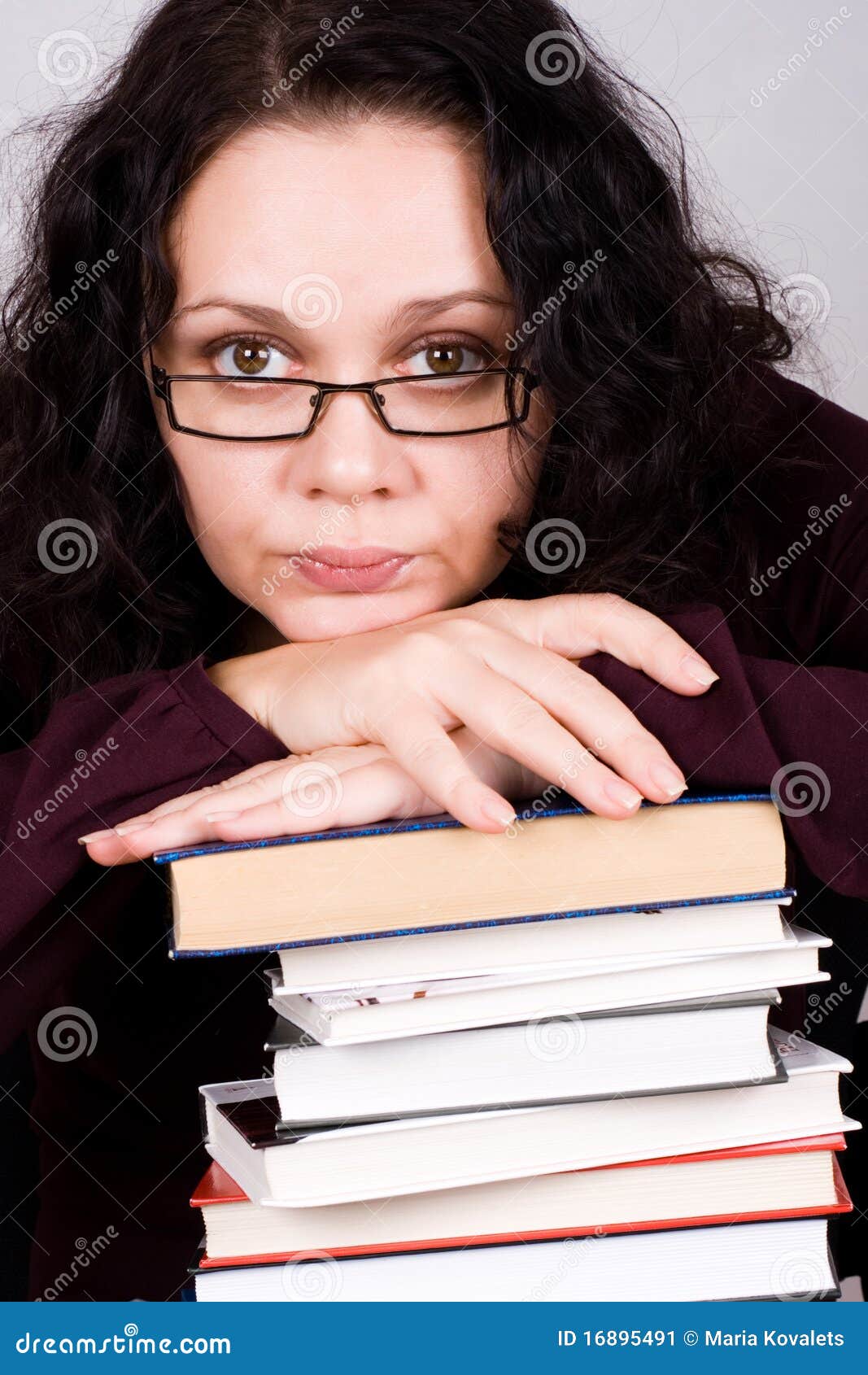 Attractive Woman with Stack of Books Stock Image - Image of homework ...