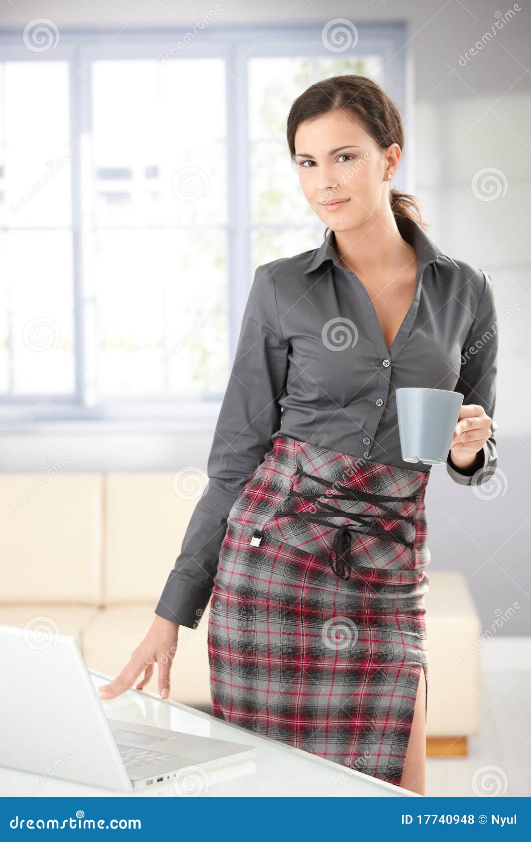 Attractive Woman Standing Drinking Tea Stock Photo - Image of beautiful ...