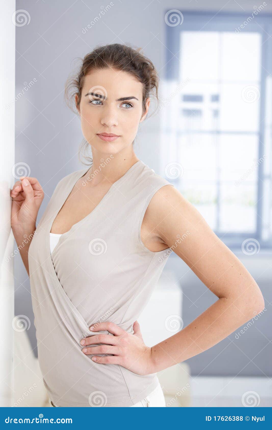 Attractive Woman Standing Front of Window Stock Photo - Image of pretty ...