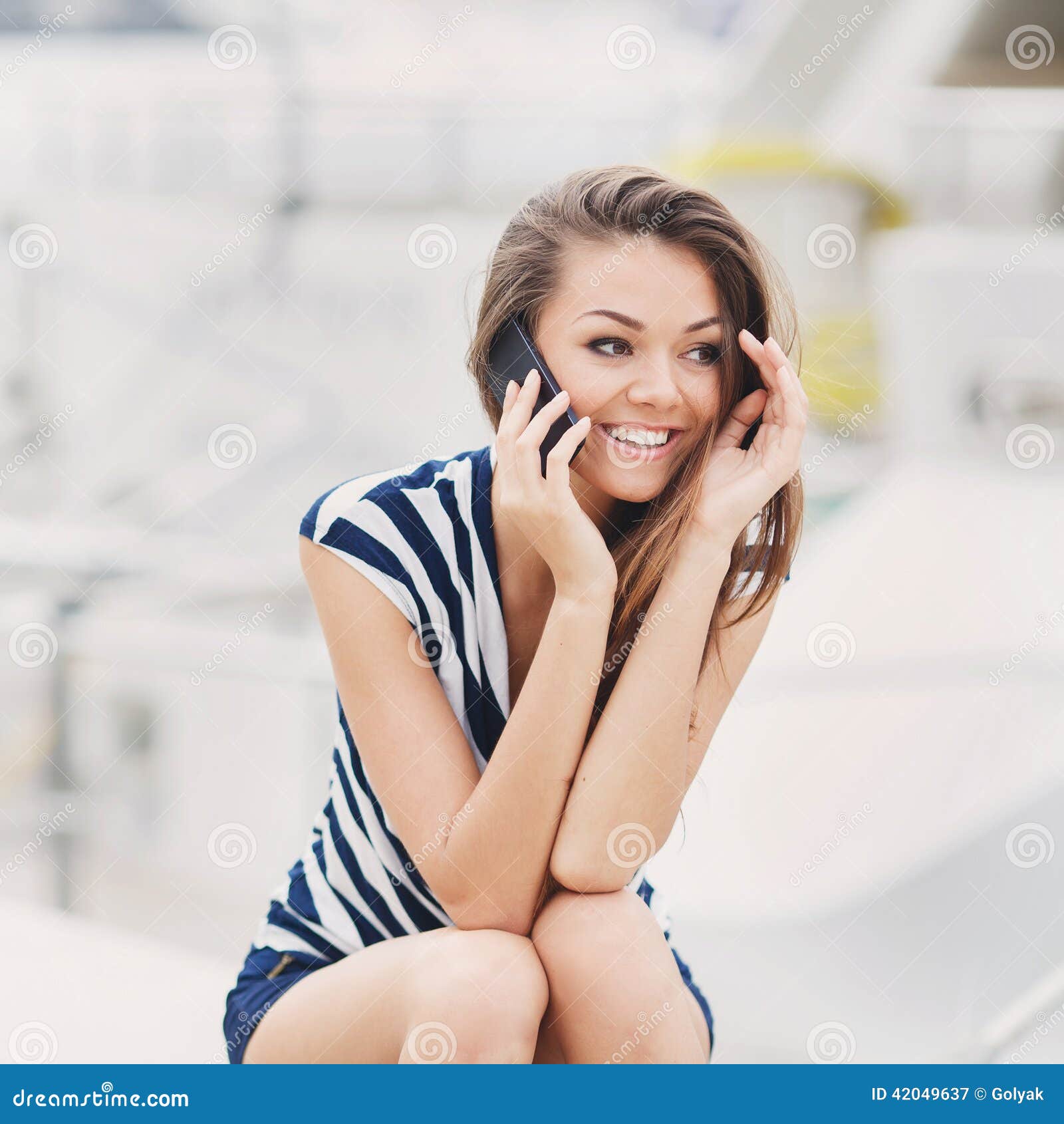 Attractive Woman Talking On The Phone Stock Image Image Of Curly