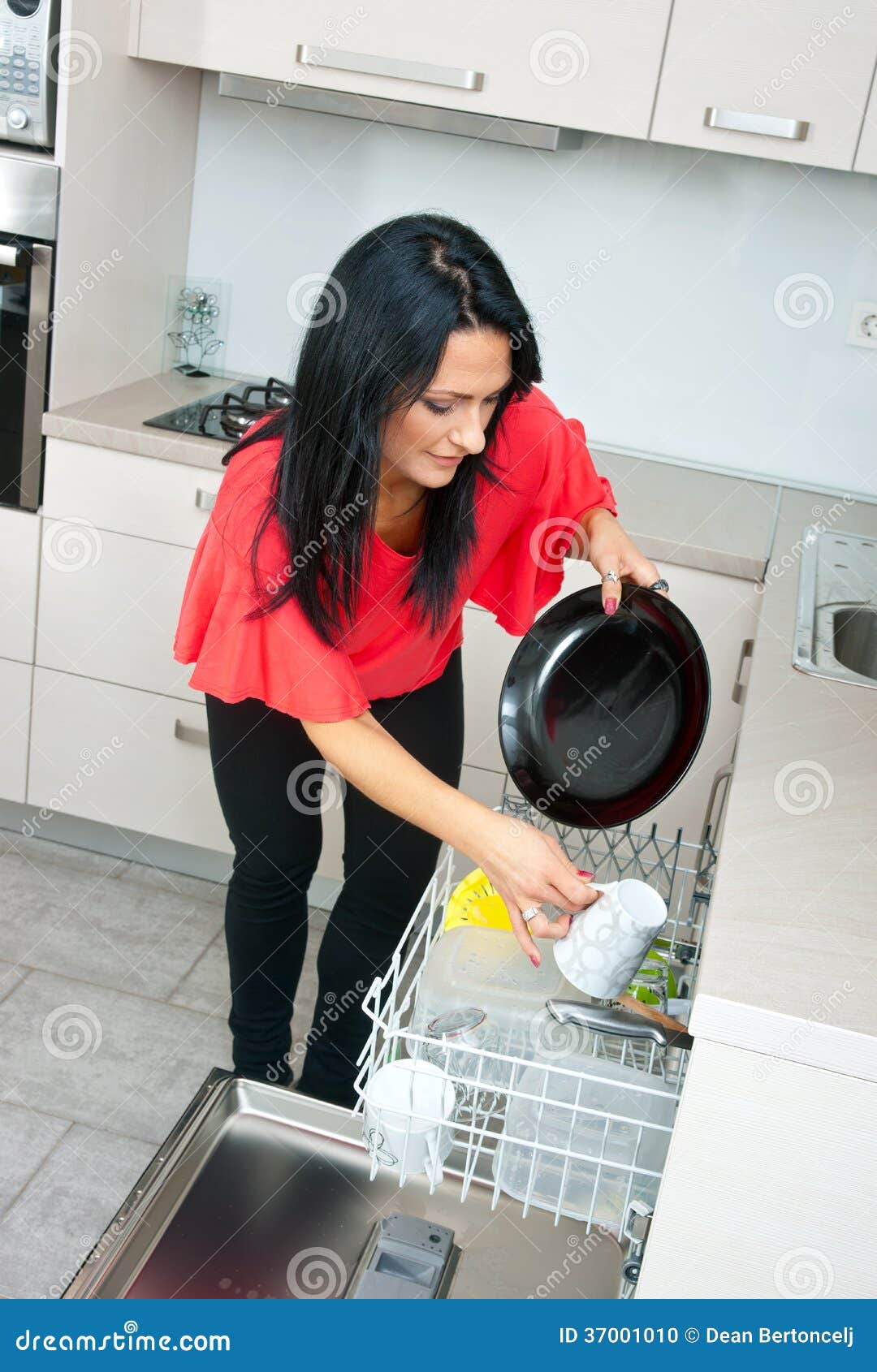 Attractive Woman Using Dishwasher Stock Photo - Image of pretty ...
