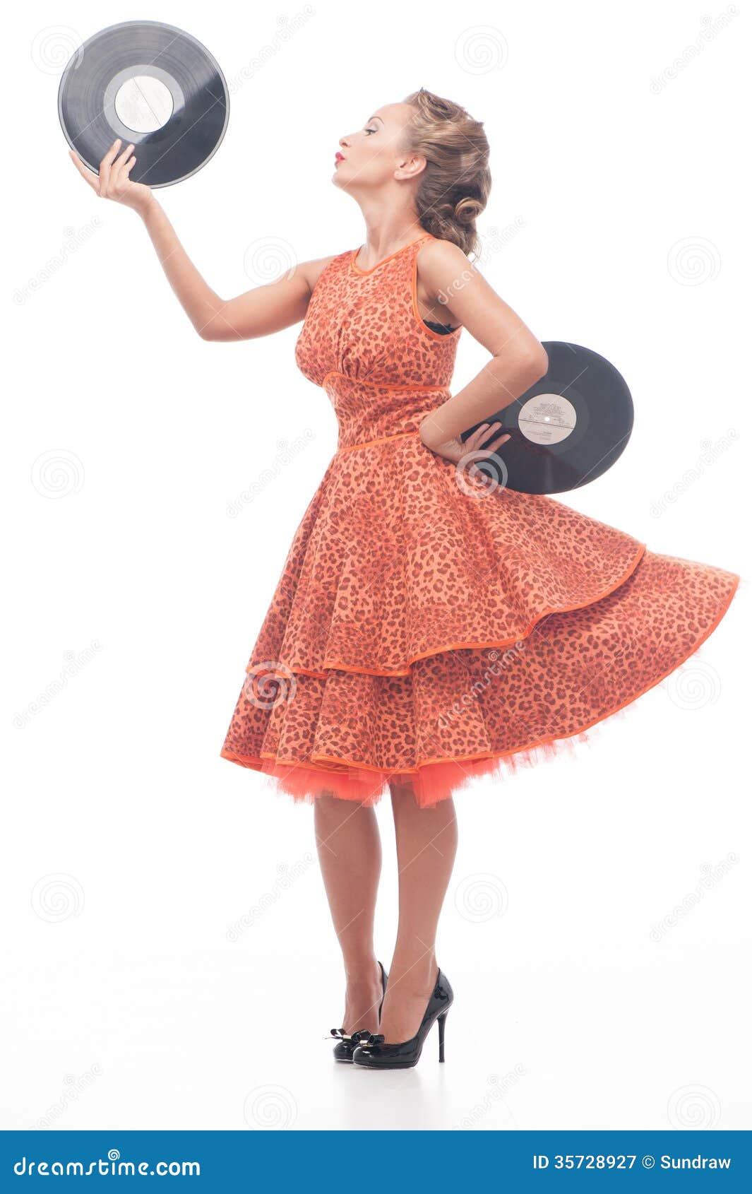 Attractive Woman with Vinyl Disc Stock Image - Image of adult, black ...