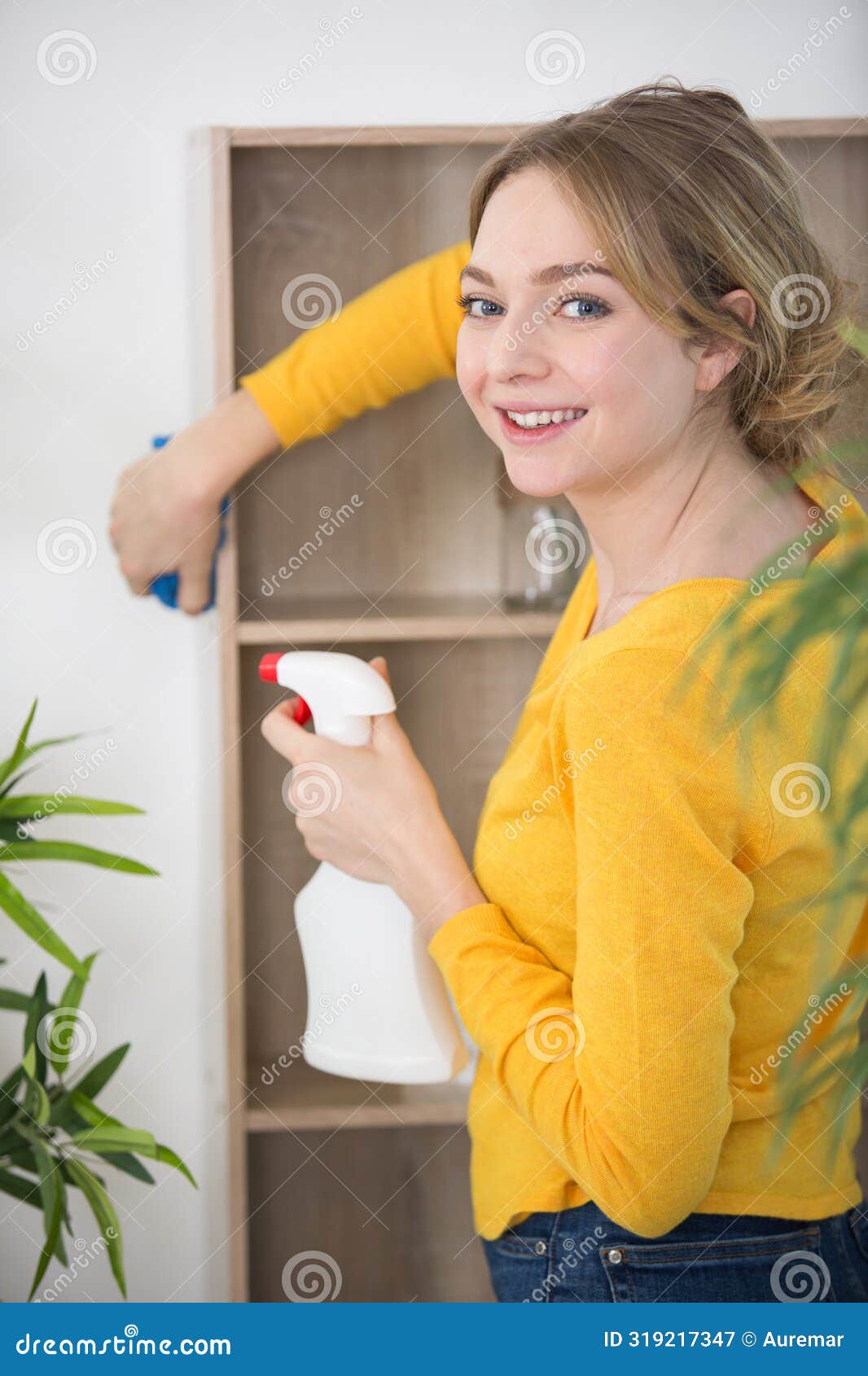 Attractive Woman Washing with Spray and Rag Stock Image - Image of ...