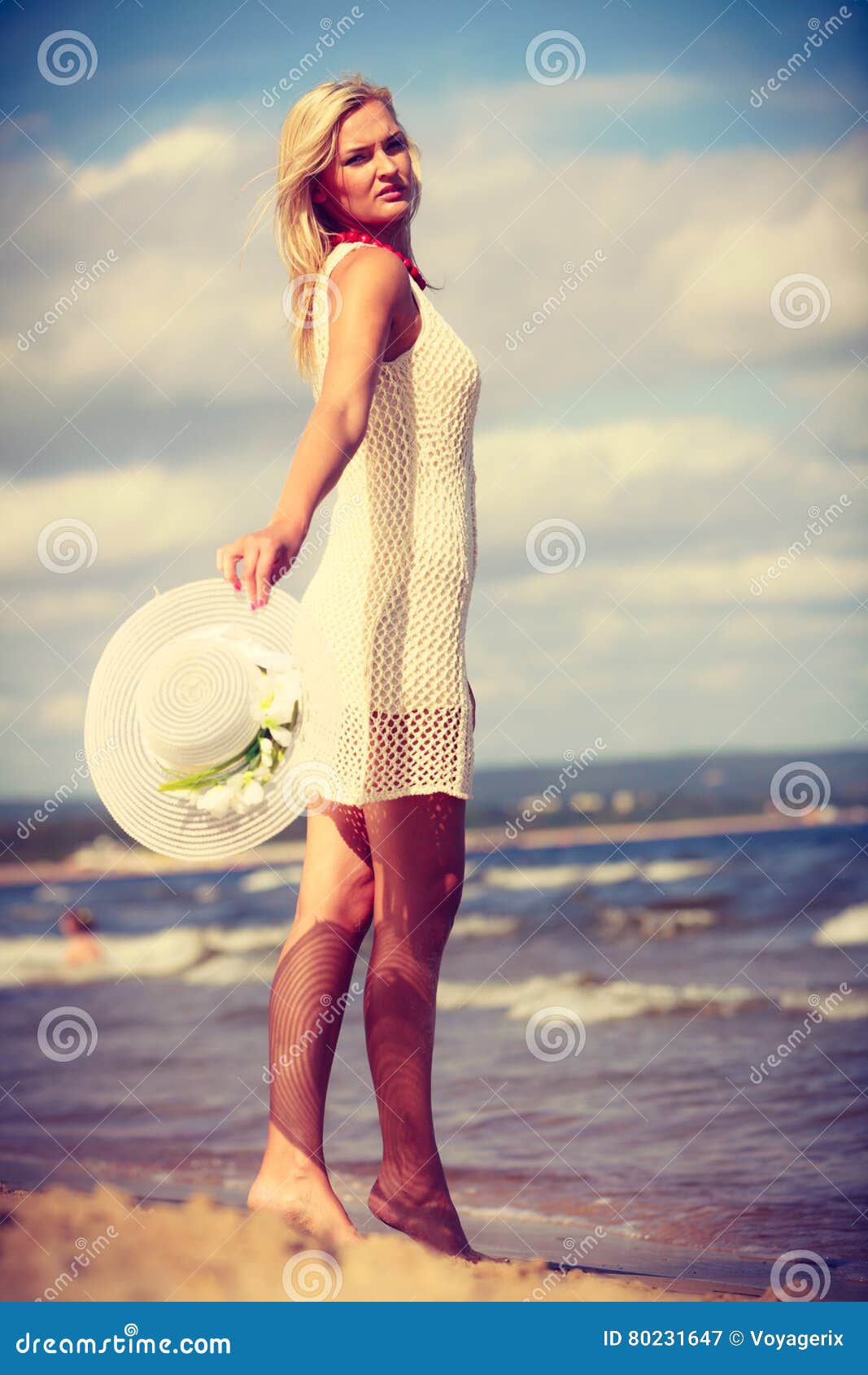 Attractive Woman With White Dress Stock Image Image Of Calmy Enjoy
