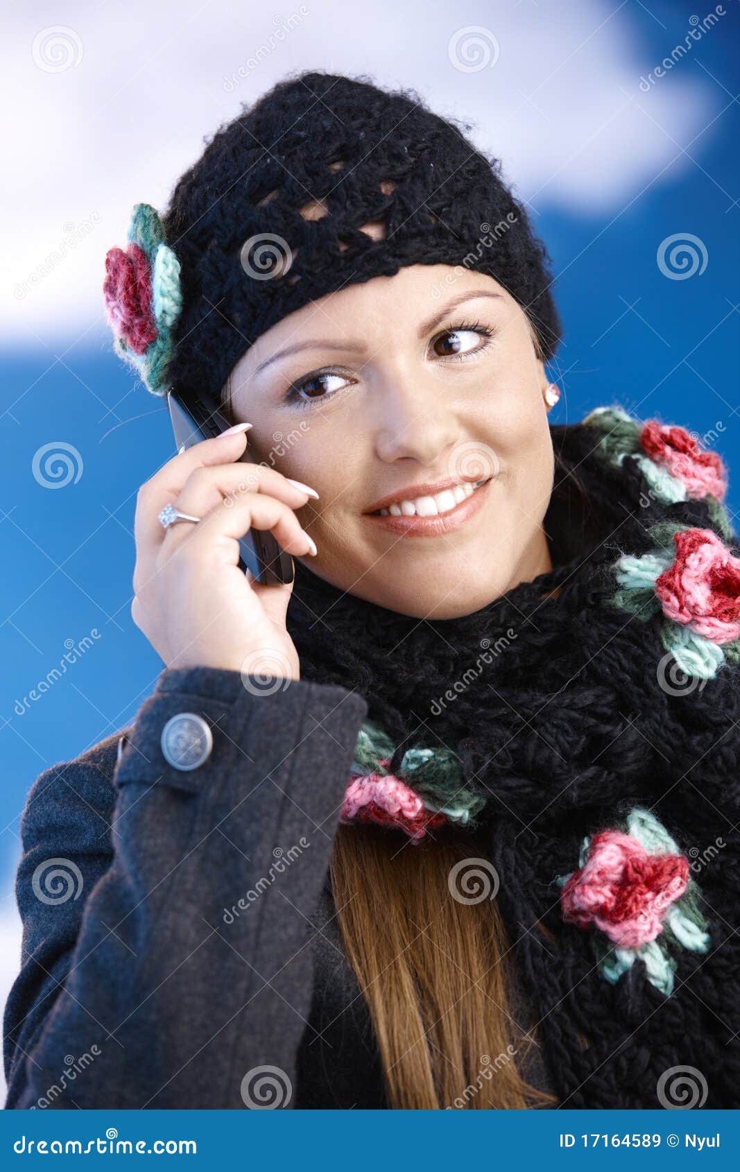 Attractive Woman in Winter Clothes with Mobile Stock Image - Image of ...